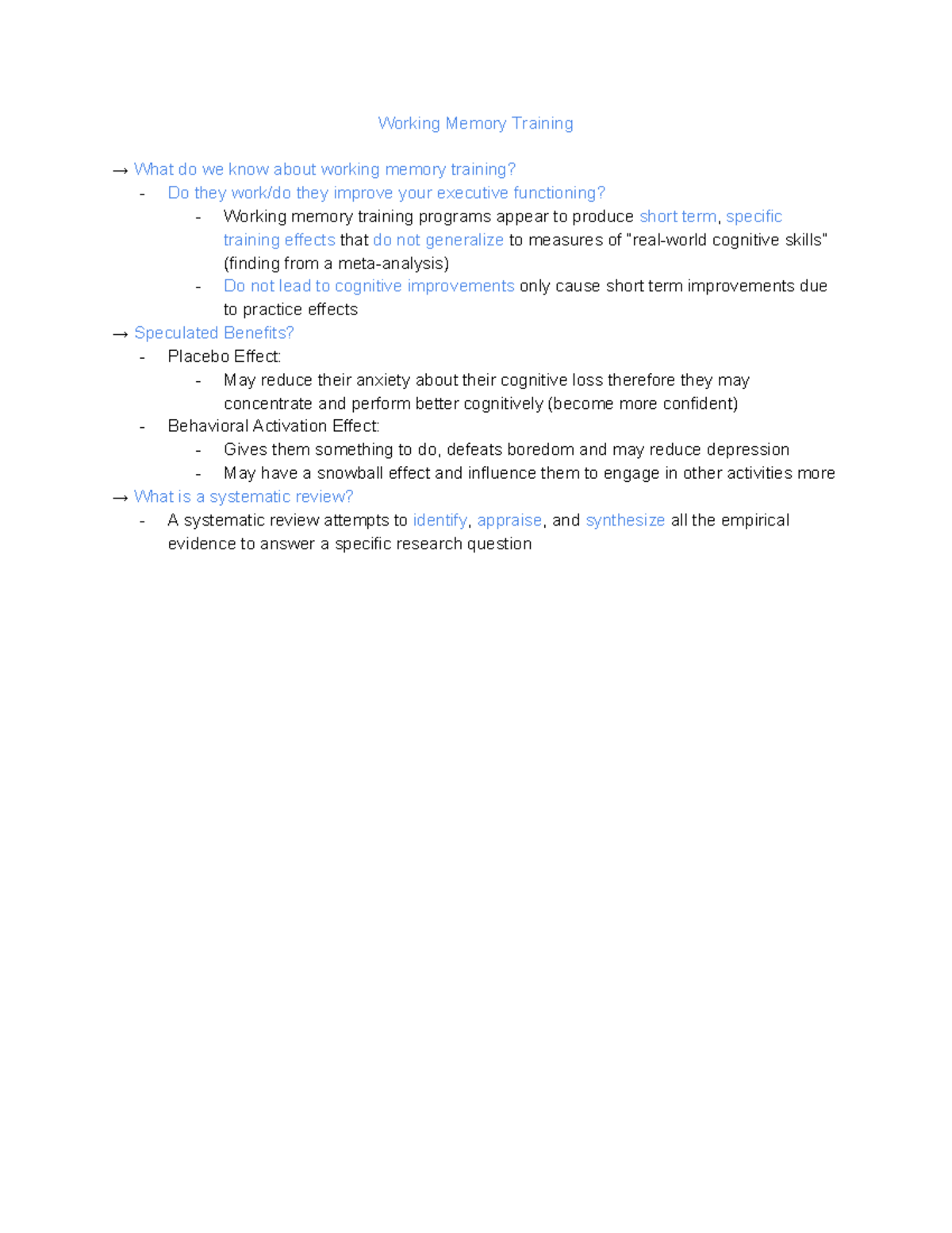 Working Memory Training - Studocu