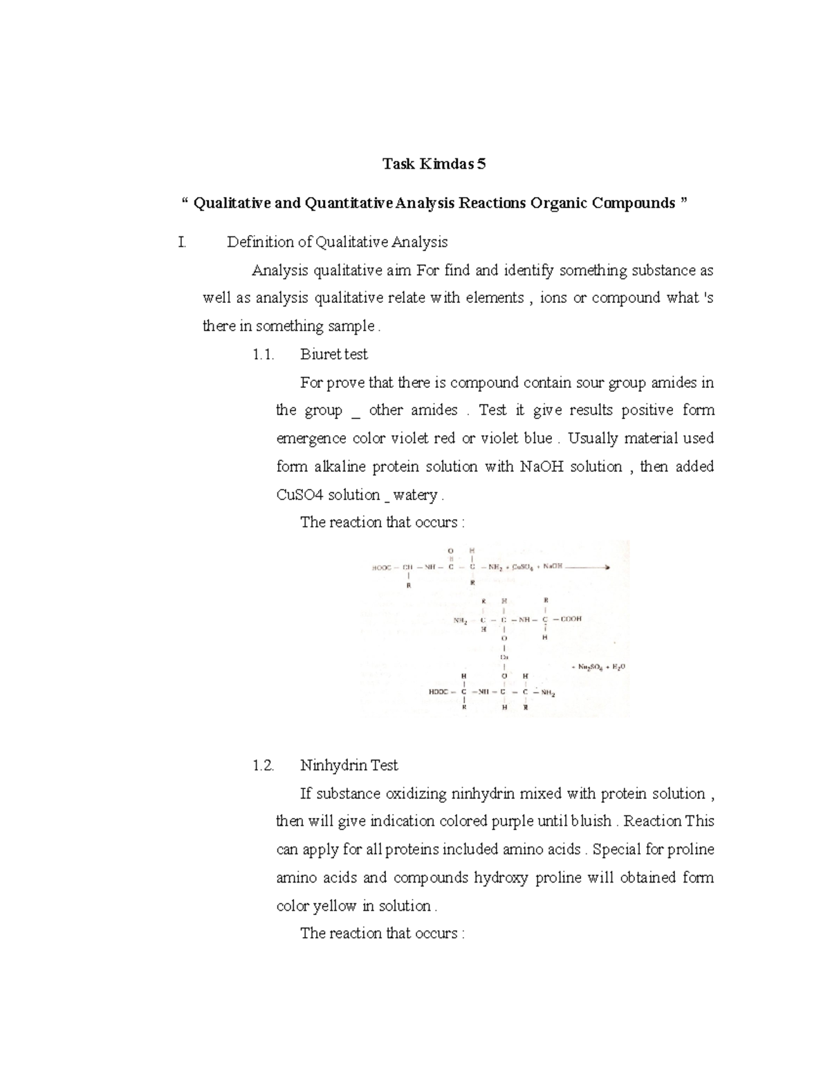Biuret test - Task Kimdas 5 “ Qualitative and Quantitative Analysis ...