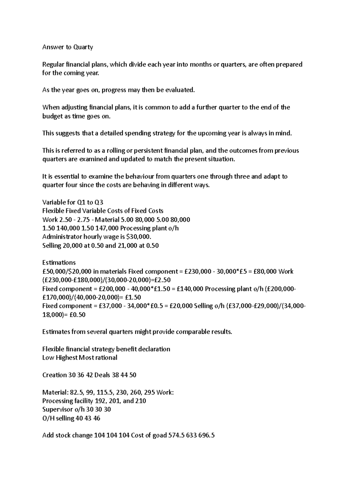 Answer to Quarty - Answer to Quarty Regular financial plans, which ...