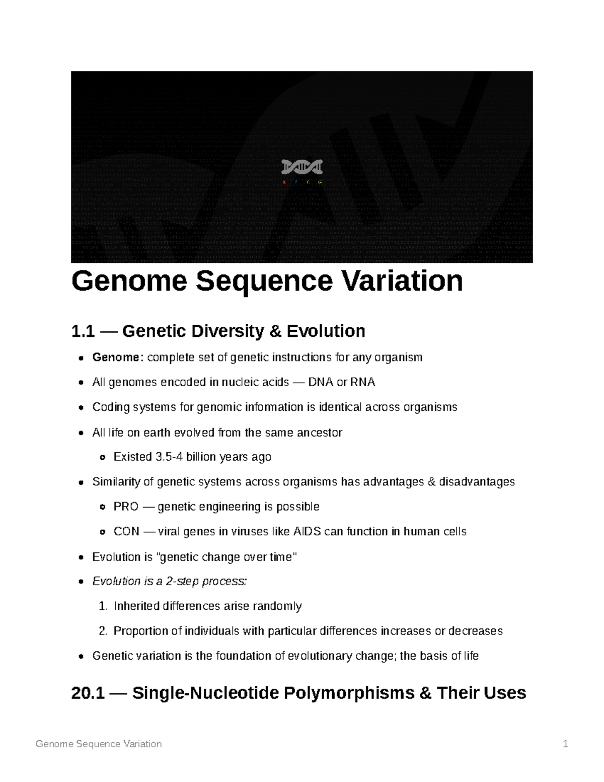 Genome Sequence Variation week 1 lecture 1 - Genome Sequence Variation ...
