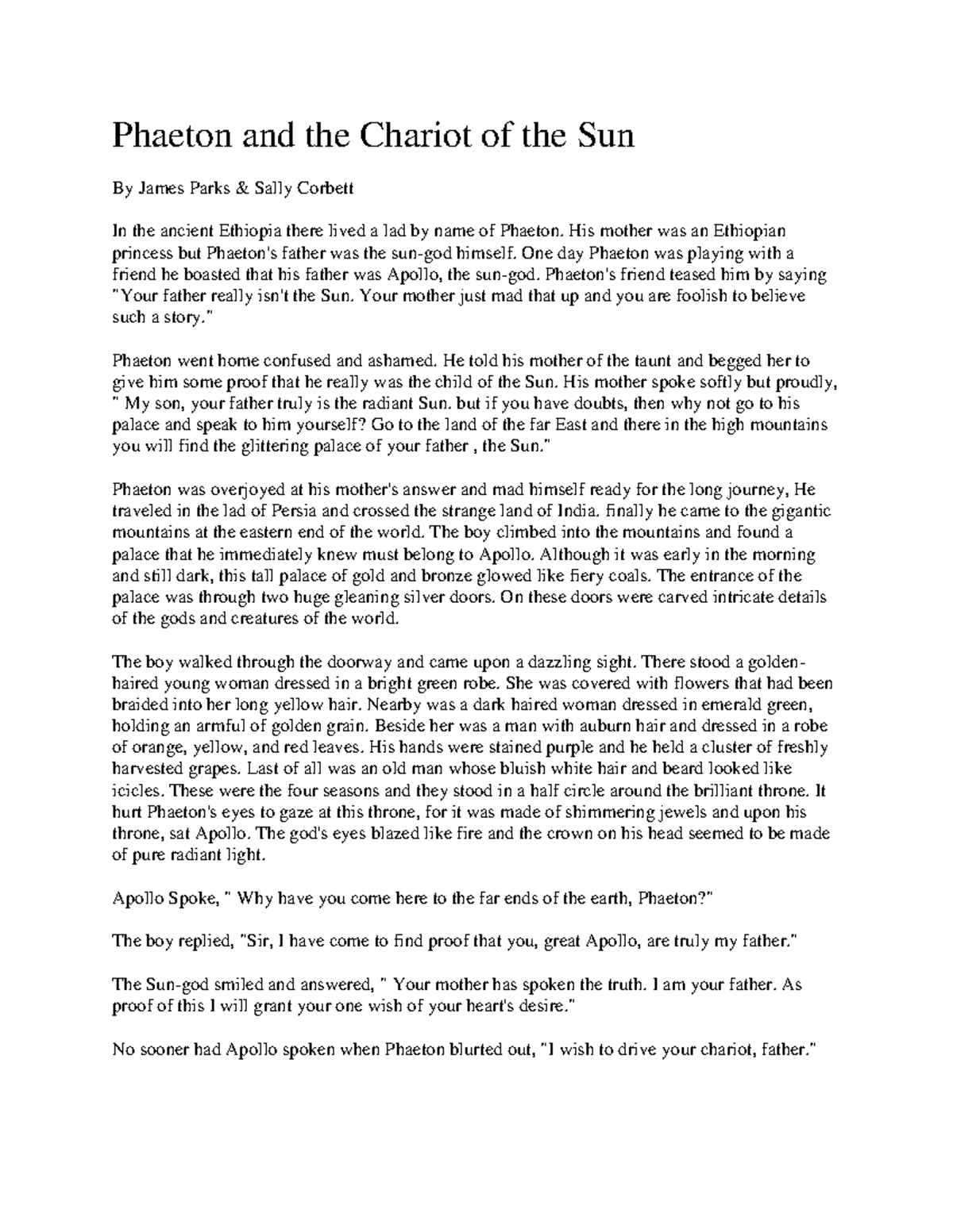 Greek Myth-Phaeton and the Chariot of the Sun - Phaeton and the Chariot ...