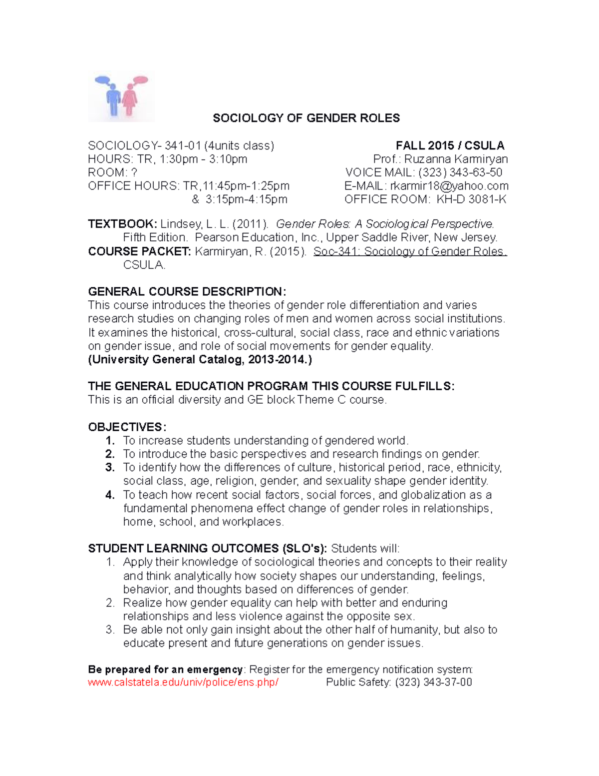 Soc-341-01, TR, F15, Csula-3 - SOCIOLOGY OF GENDER ROLES SOCIOLOGY- 341 ...