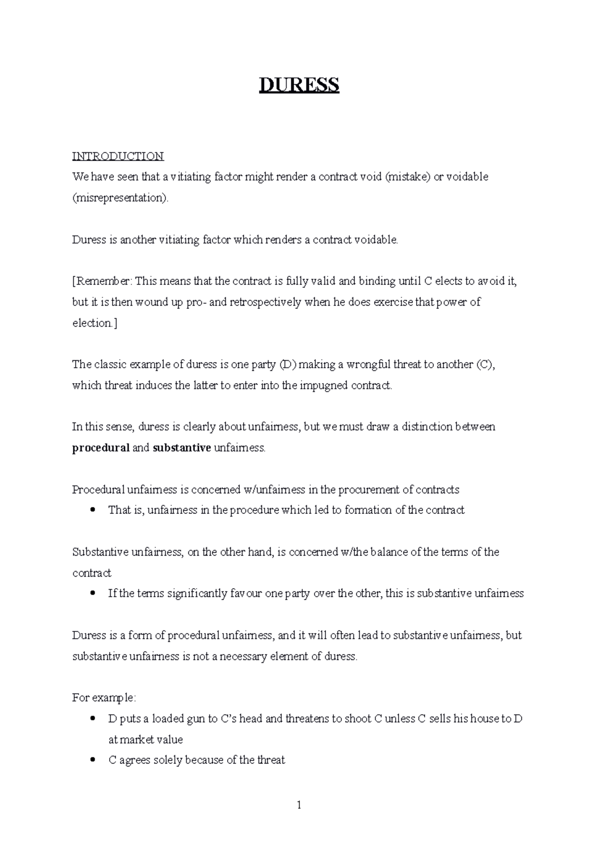 6 - Duress - Summary lecture notes - LAW-4006B - UEA - Studocu