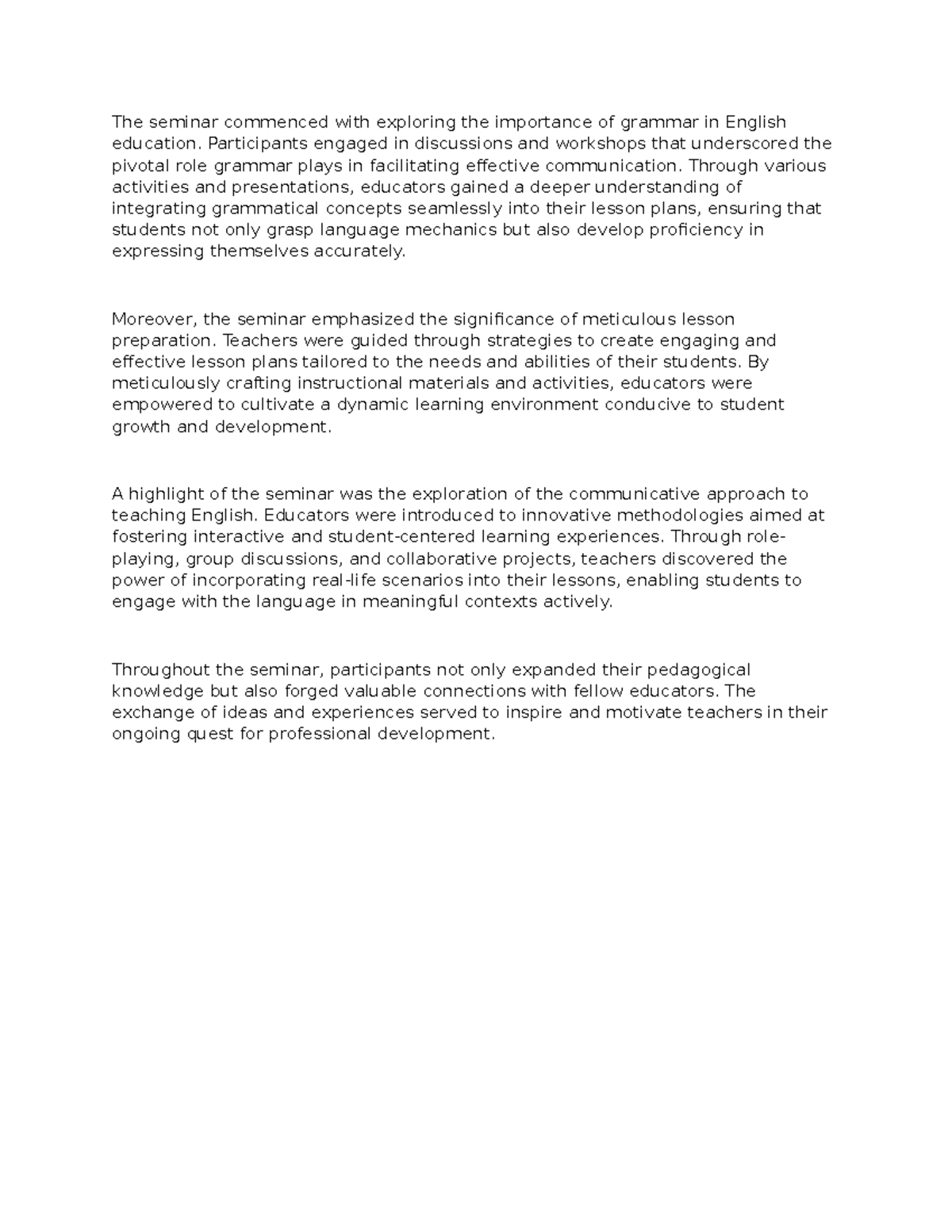 Narrative 2 - ......... - The seminar commenced with exploring the ...