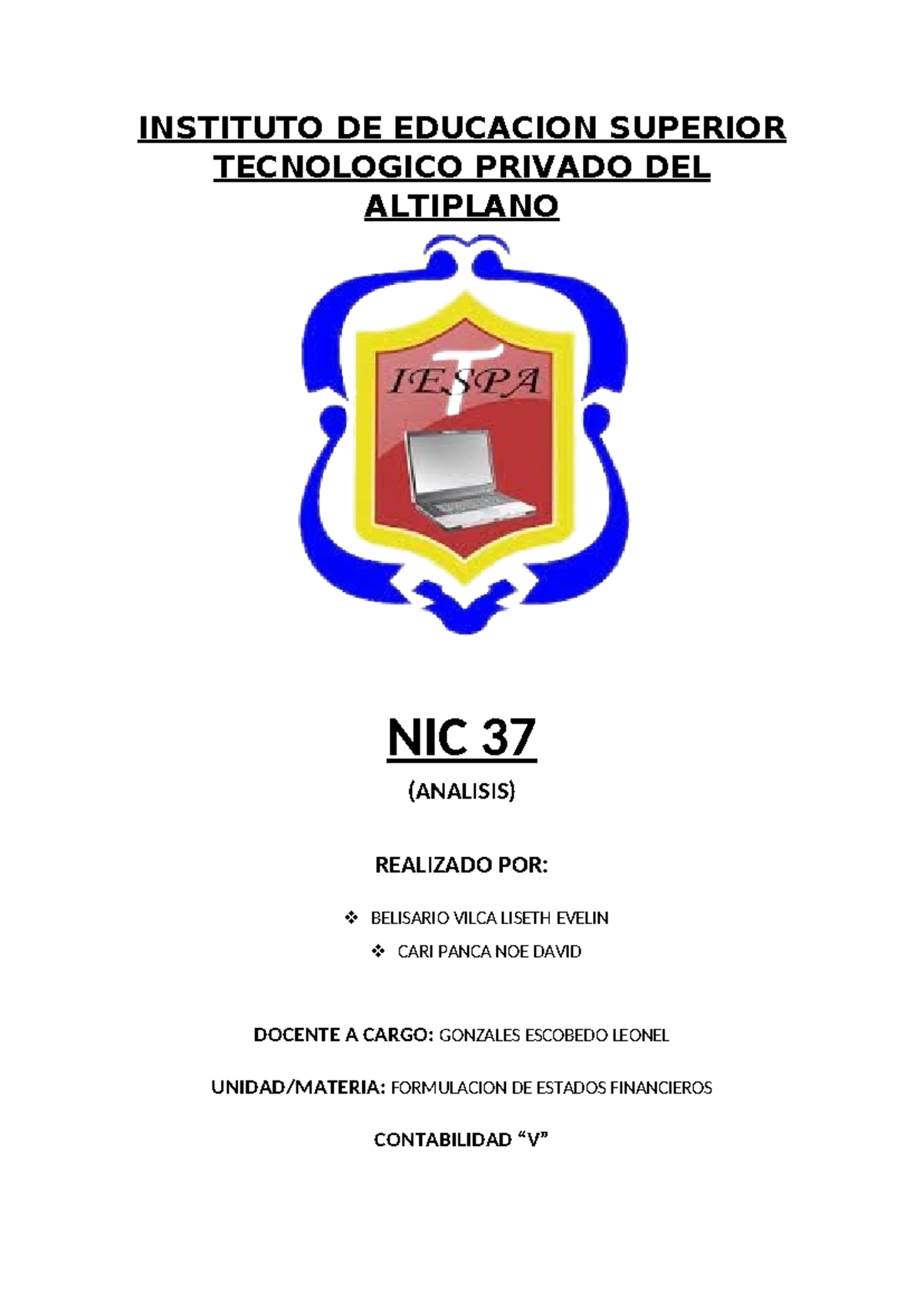 NIC 37 (analisis) - INSTITUTO DE EDUCACION SUPERIOR TECNOLOGICO PRIVADO ...