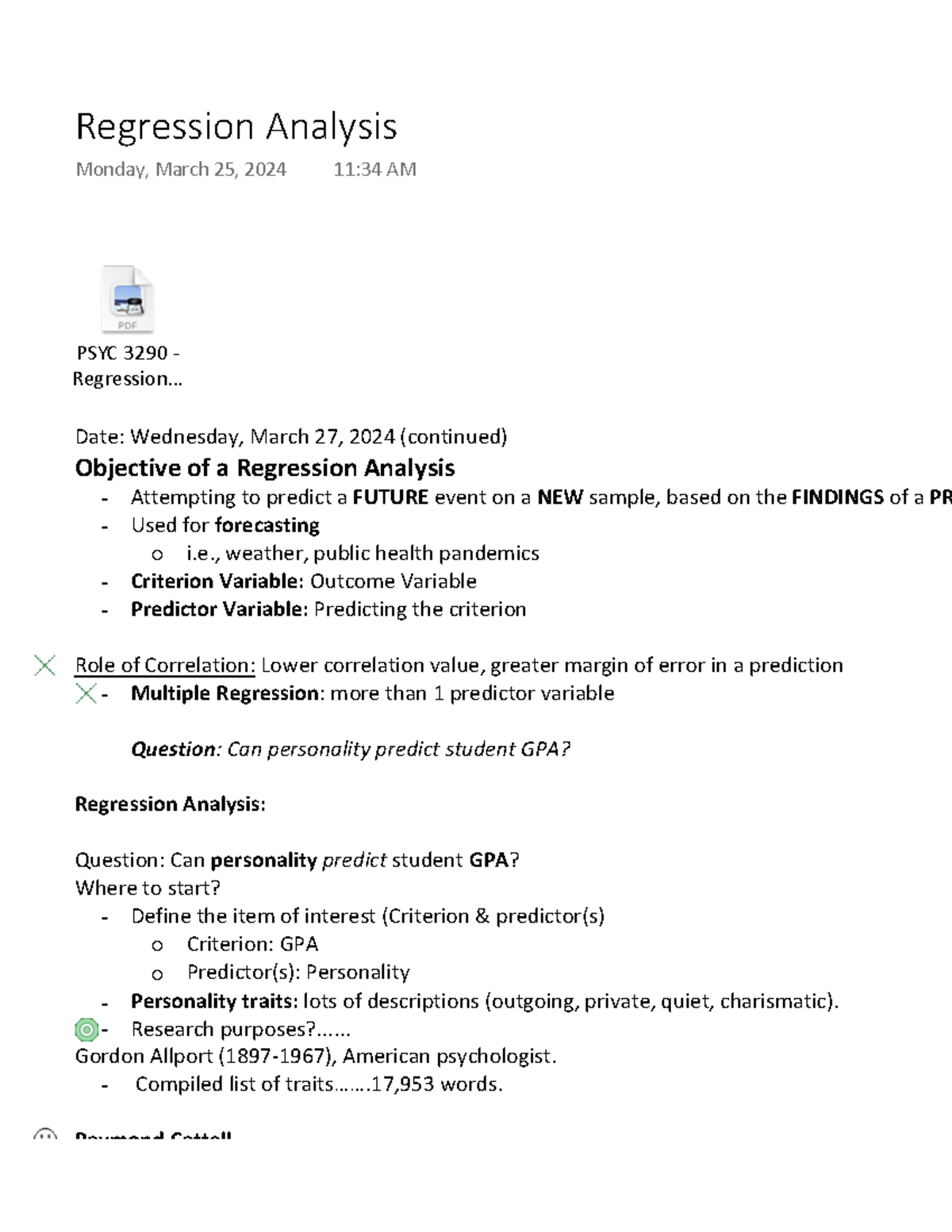 Regression Analysis - Dr. P lecture notes - PSYC 3290 - Regression ...