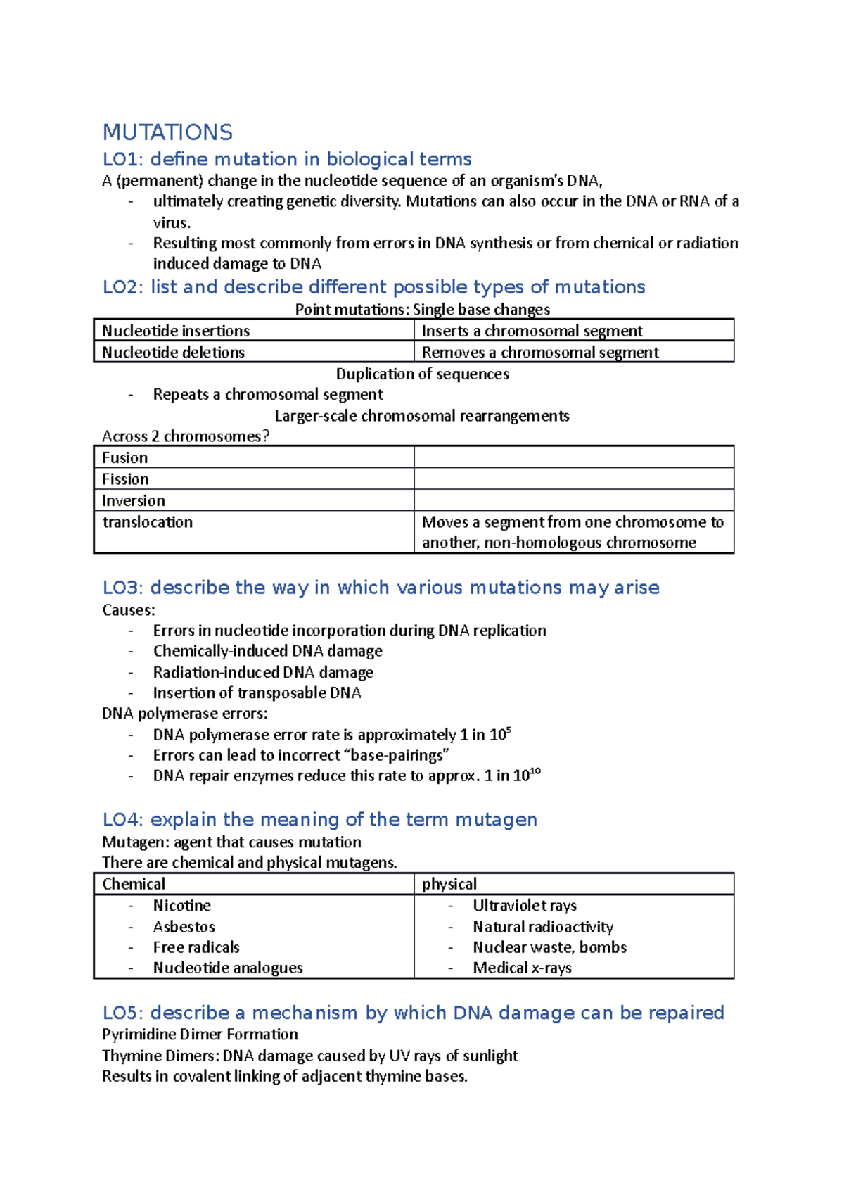 Mutations - MUTATIONS LO1: define mutation in biological terms A ...