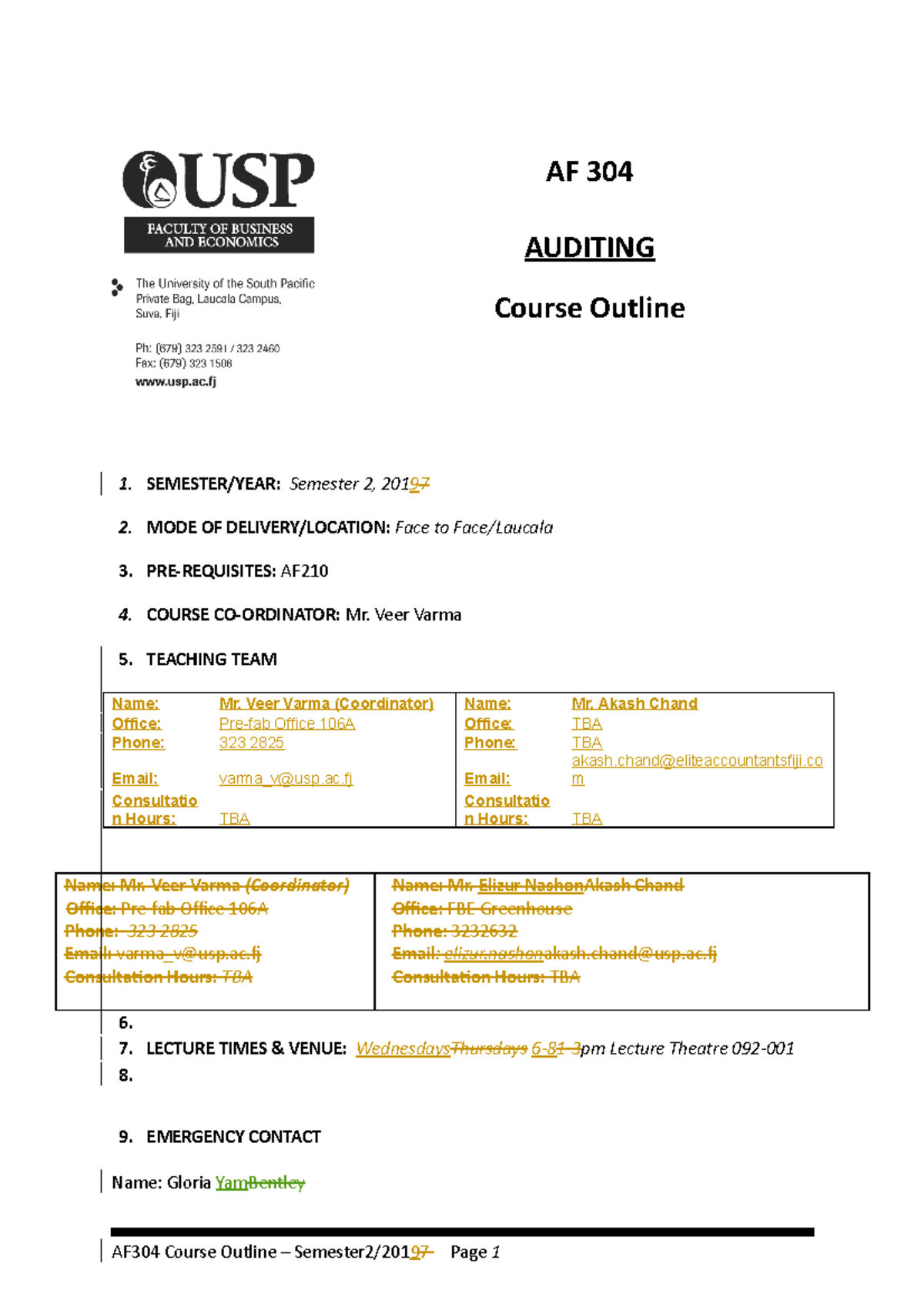 AF304 Course Outline SEM 2-2019 - AF 304 AUDITING Course Outline 1 ...