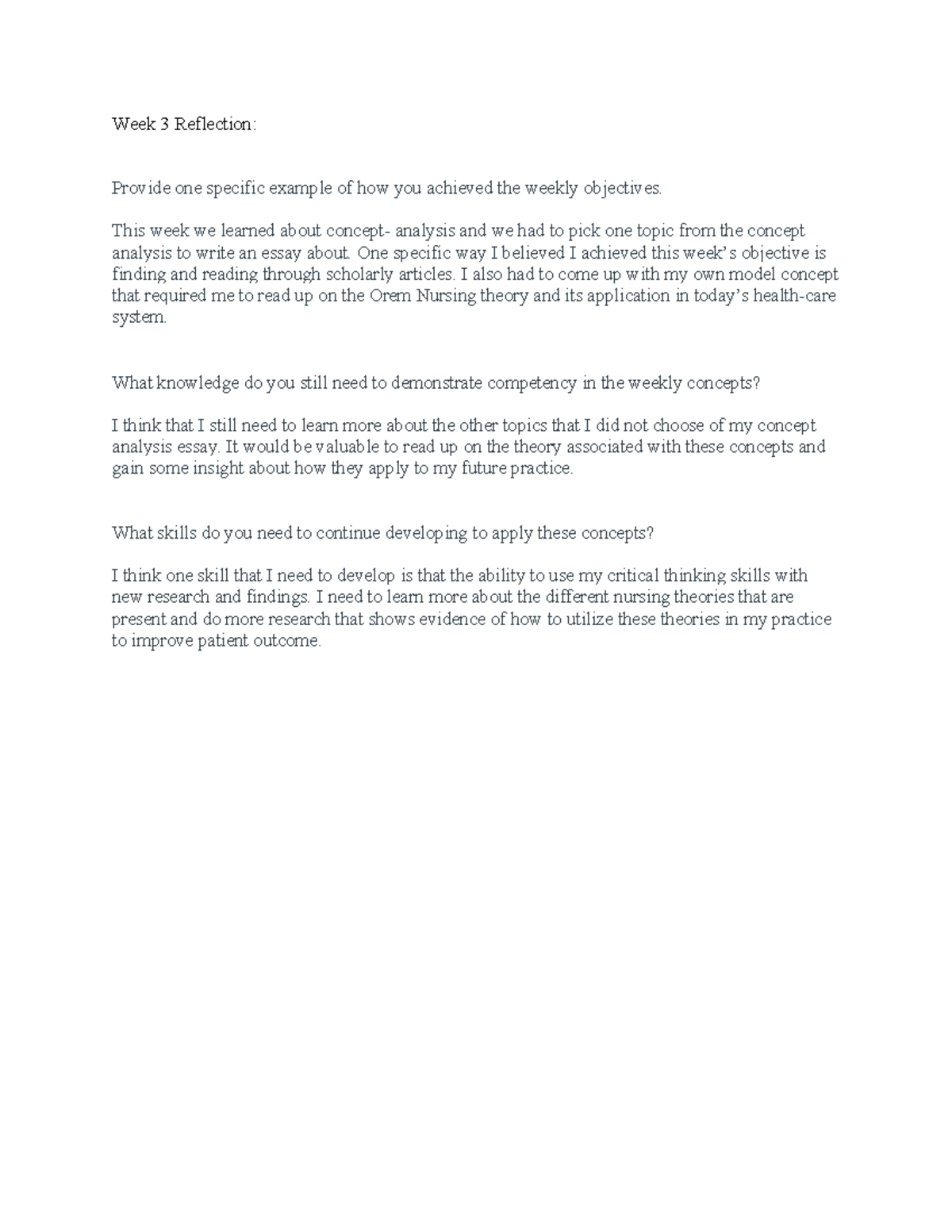 Week 3 reflection - week3 - Week 3 Reflection: Provide one specific ...