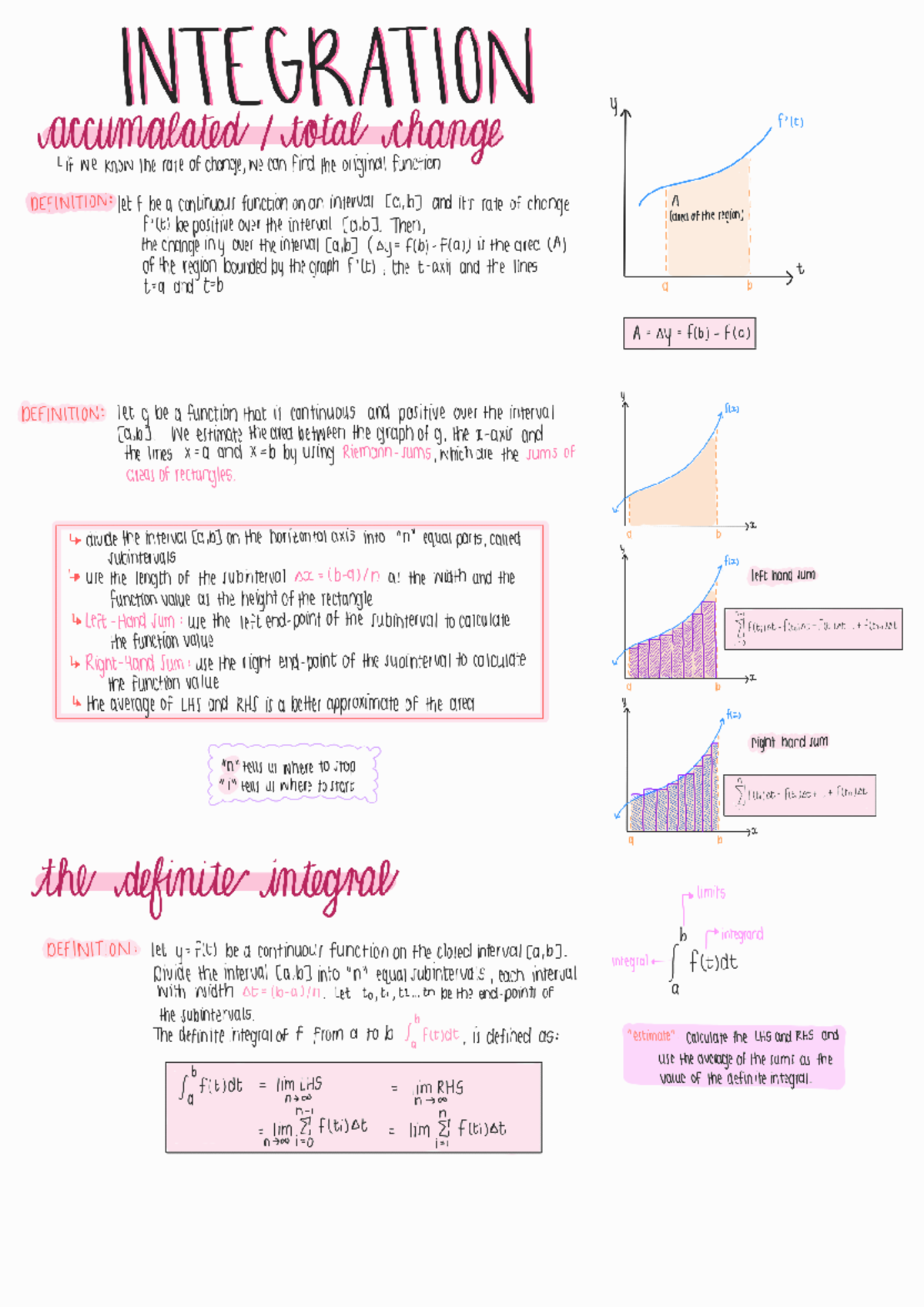 WTW 154 study notes - INTEGRATION y accumalated total change L if we ...