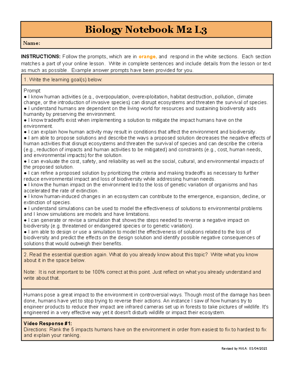 Copy of M2 L3 Notebook - Biology Notebook M2 L Name: INSTRUCTIONS ...