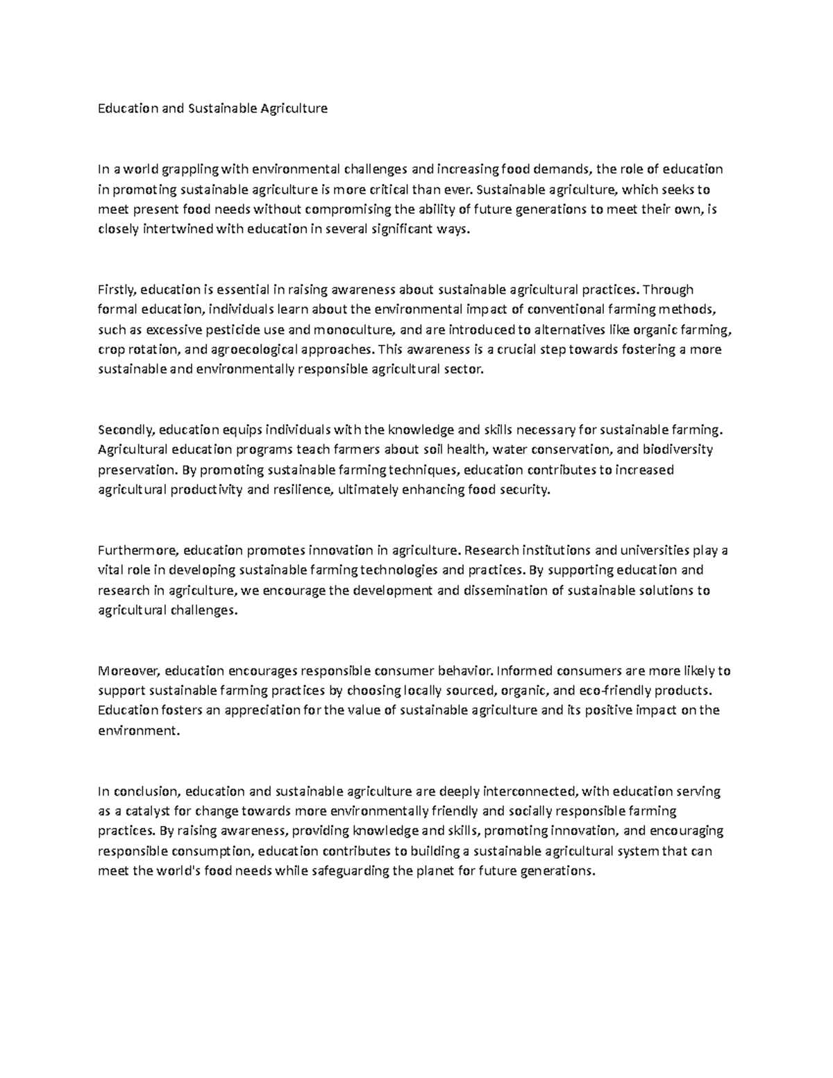 Education and Sustainable Agriculture - Sustainable agriculture, which ...