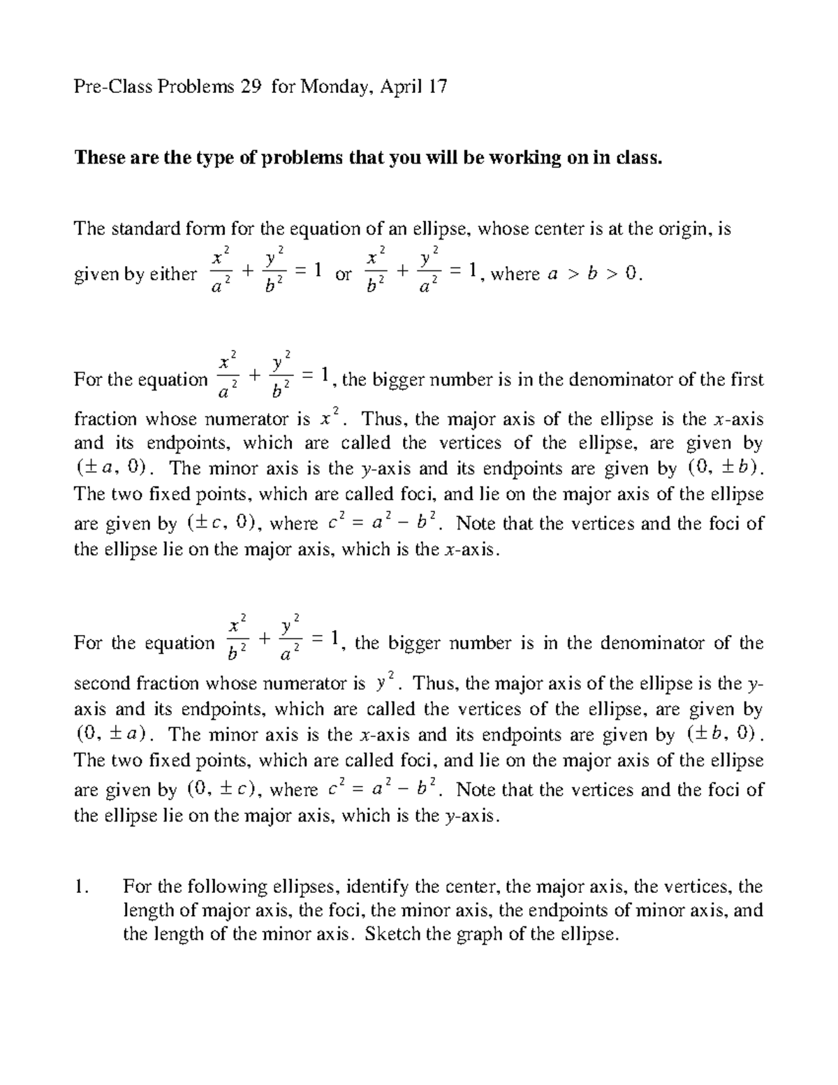 Problems 29MWF - Pre-Class Problems 29 for Monday, April 17 These are ...