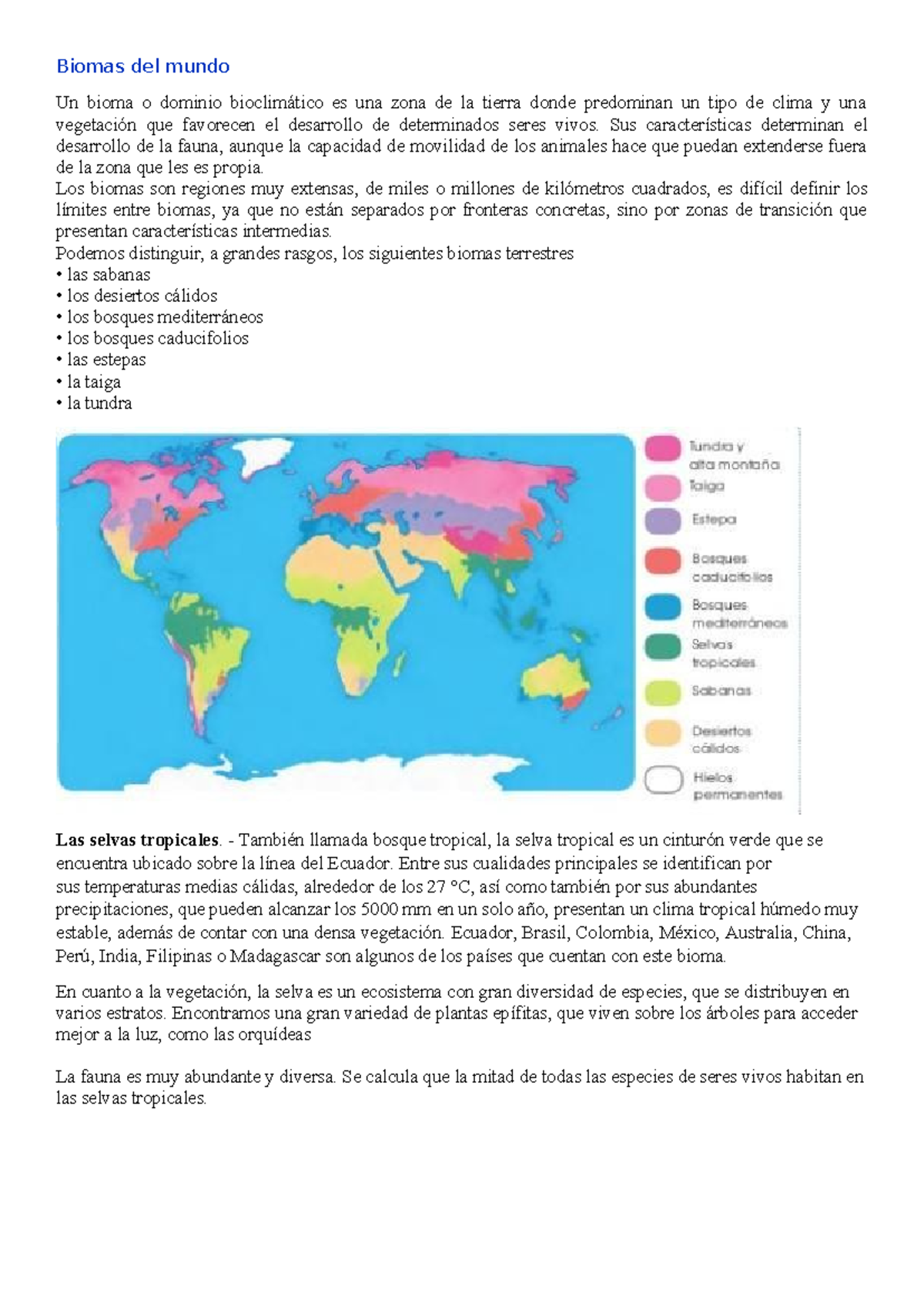 Biomas del mundo explicación y gráficos - Biomas del mundo Un bioma o ...