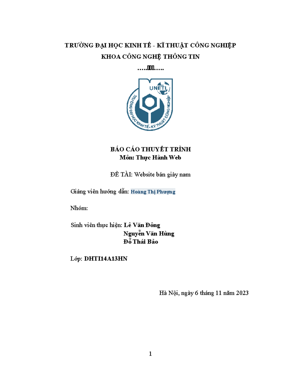 TEAM1 - báo cáo đồ án bán giầy - TRƯỜNG ĐẠI HỌC KINH TẾ - KĨ THUẬT CÔNG ...