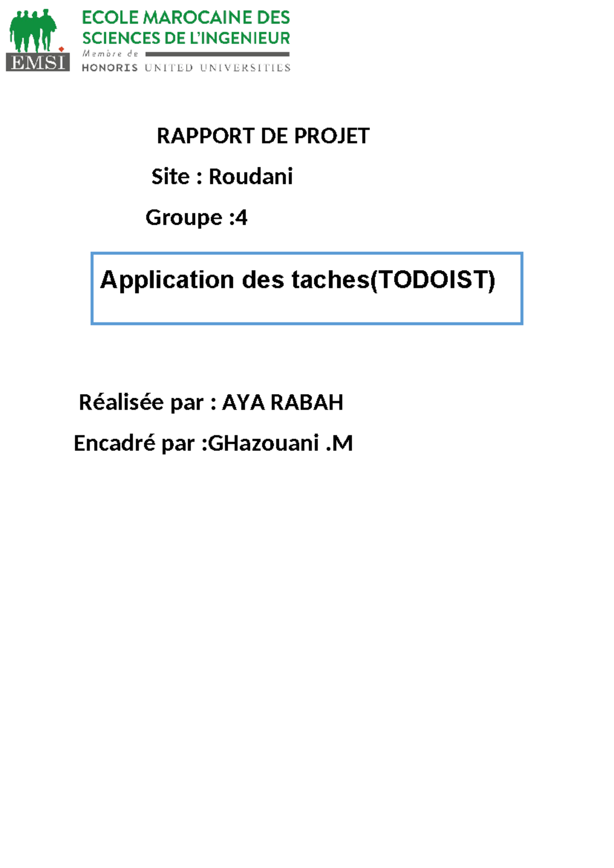 Rapport DE Projet python - RAPPORT DE PROJET Site : Roudani Groupe : Application des taches ...