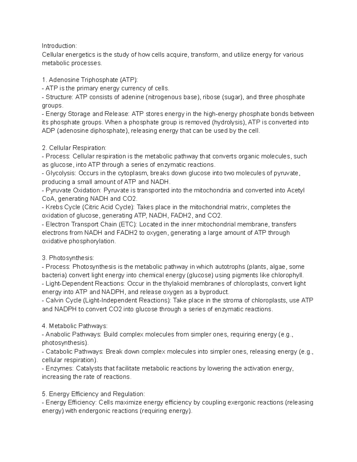 Cellular Energetics - AP Biology Notes - Introduction: Cellular ...