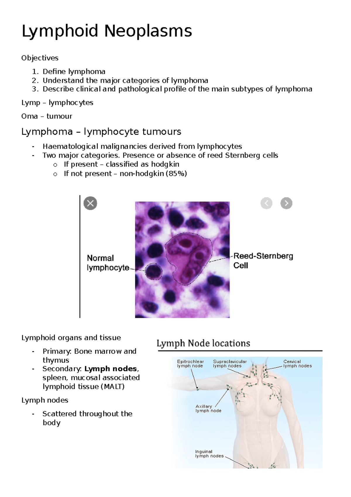 Lymphoid Neoplasms - Lecture notes 10 - Lymphoid Neoplasms Objectives ...