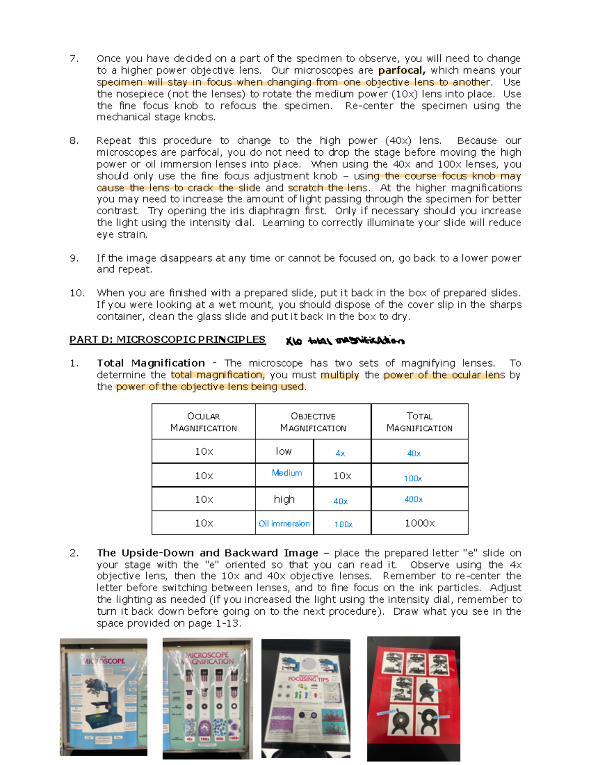 LAB 1 - Microscopes Terminology AND CELL Structure - ####### 7. Once ...