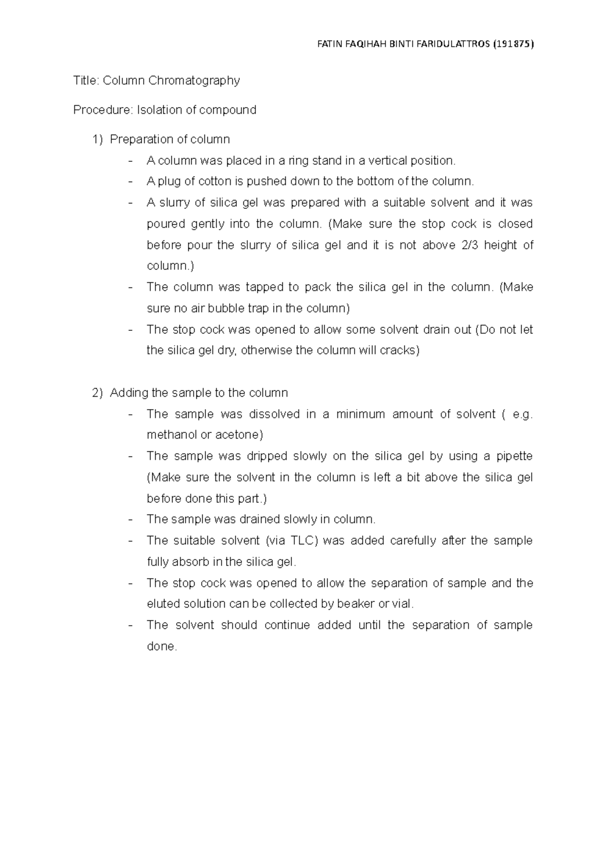 Column Chromatography - Title: Column Chromatography Procedure ...