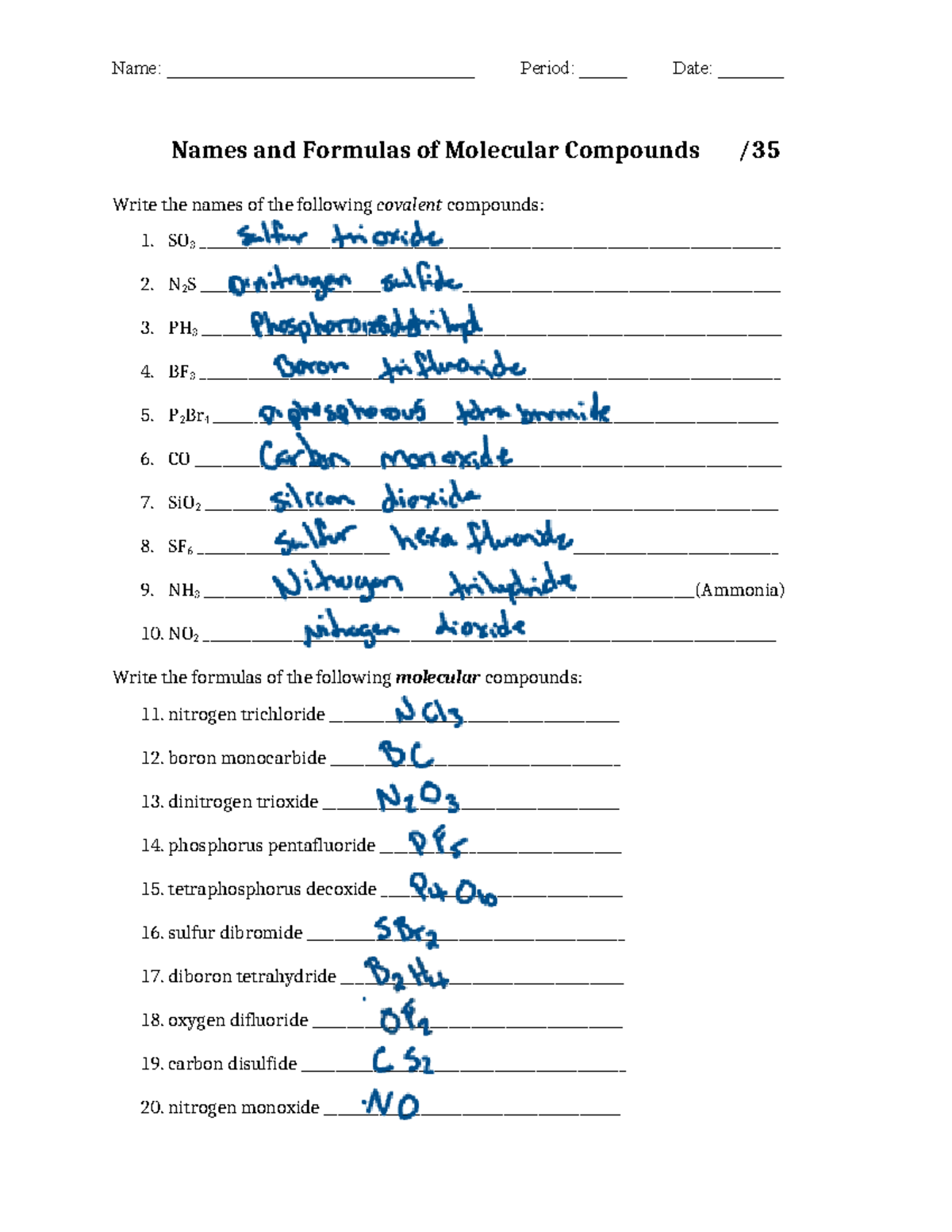 Naming Compounds (Answers) - Name ...