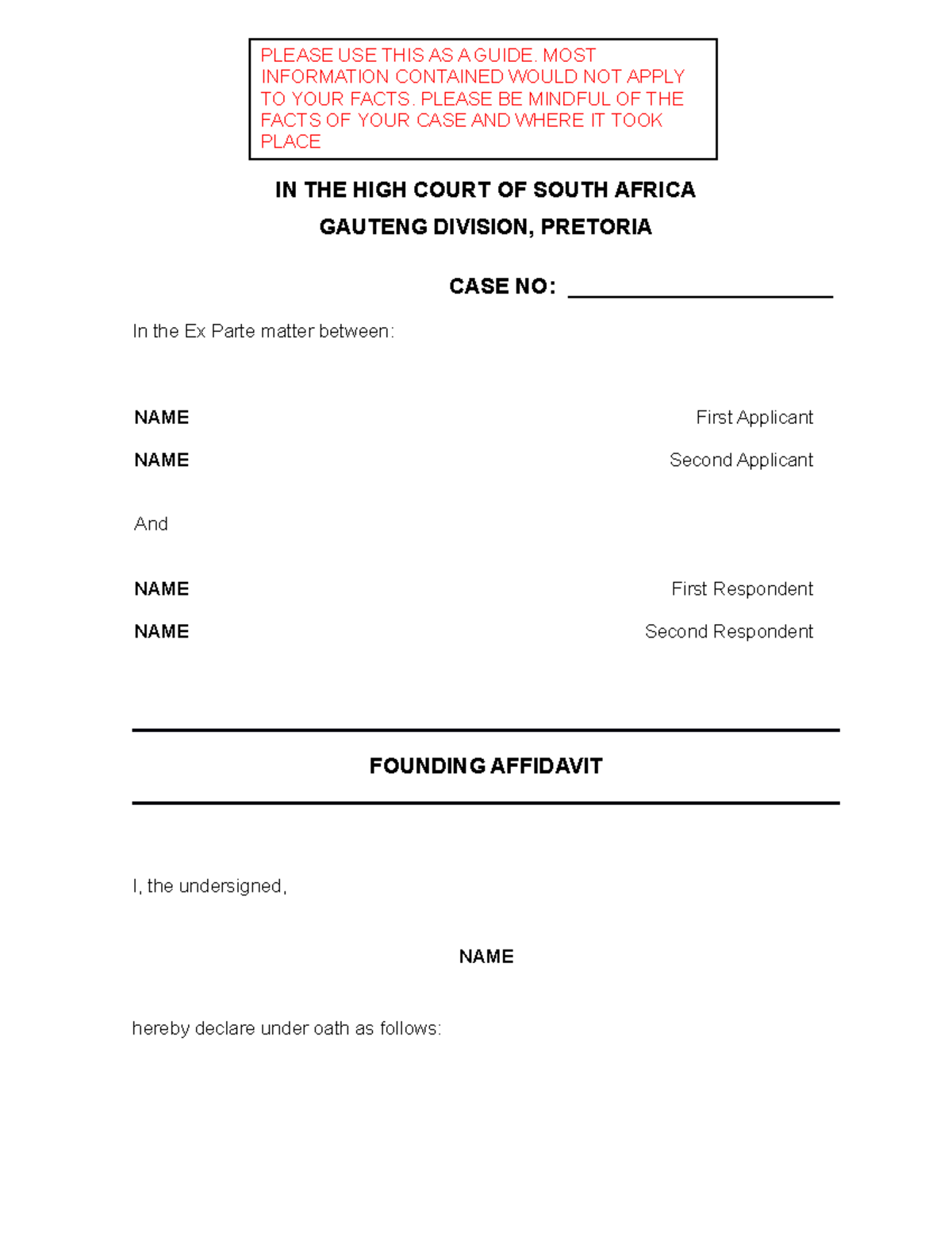 ( Urgent) Affidavit- Amended Example Template - IN THE HIGH COURT OF ...