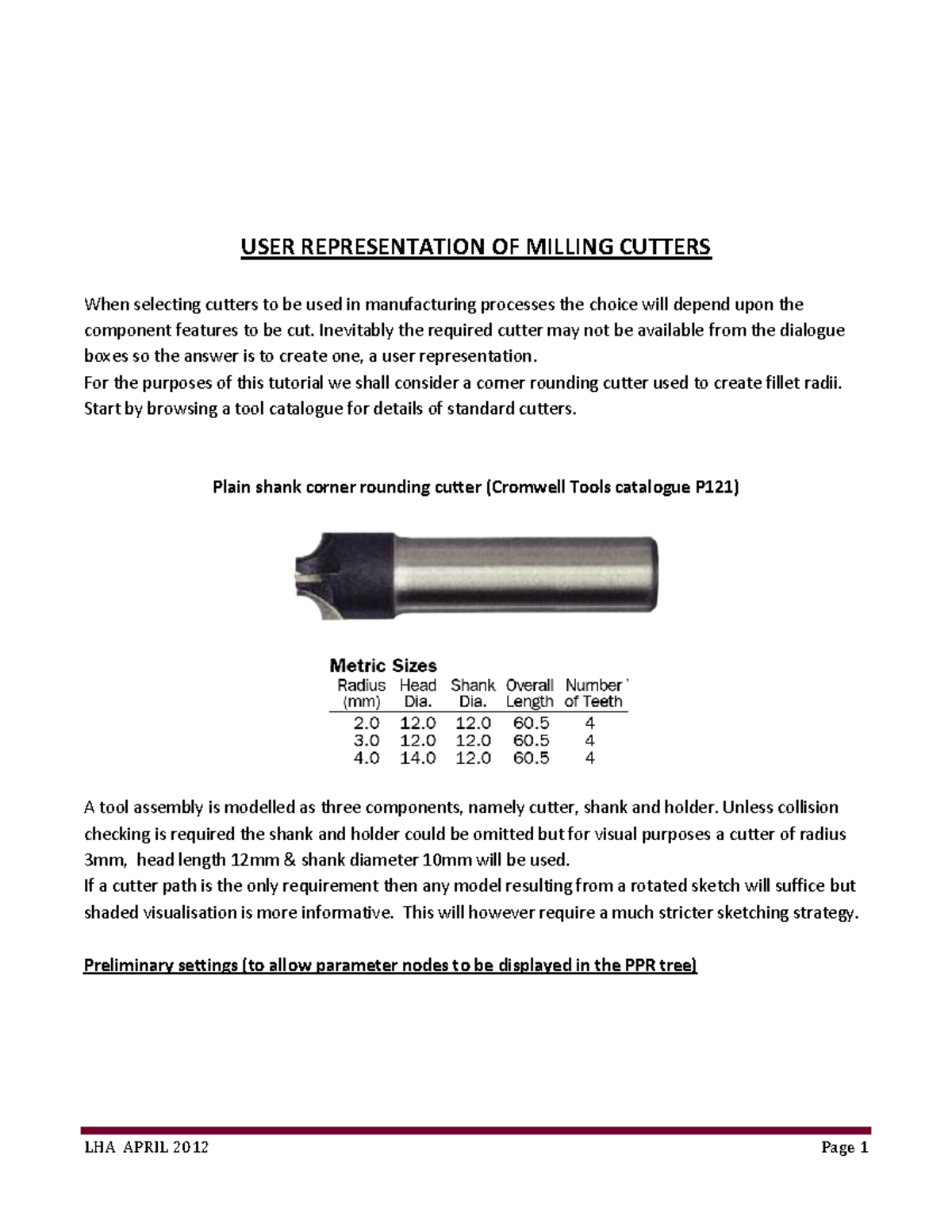 USER Representation OF Milling Cutters - USER REPRESENTATION OF MILLING ...