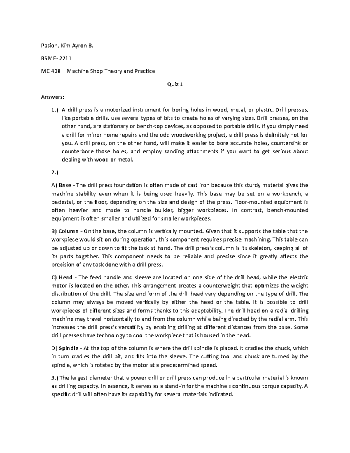 Quiz 1 - srb - Pasion, Kim Ayron B. BSME- 2211 ME 408 – Machine Shop ...