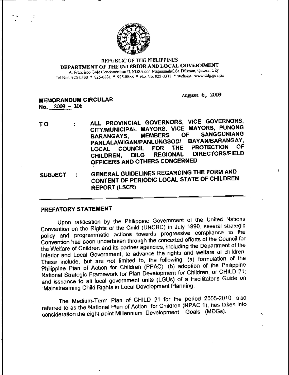 MC2009-106 - Memorandum Circular - Public Administration - Studocu