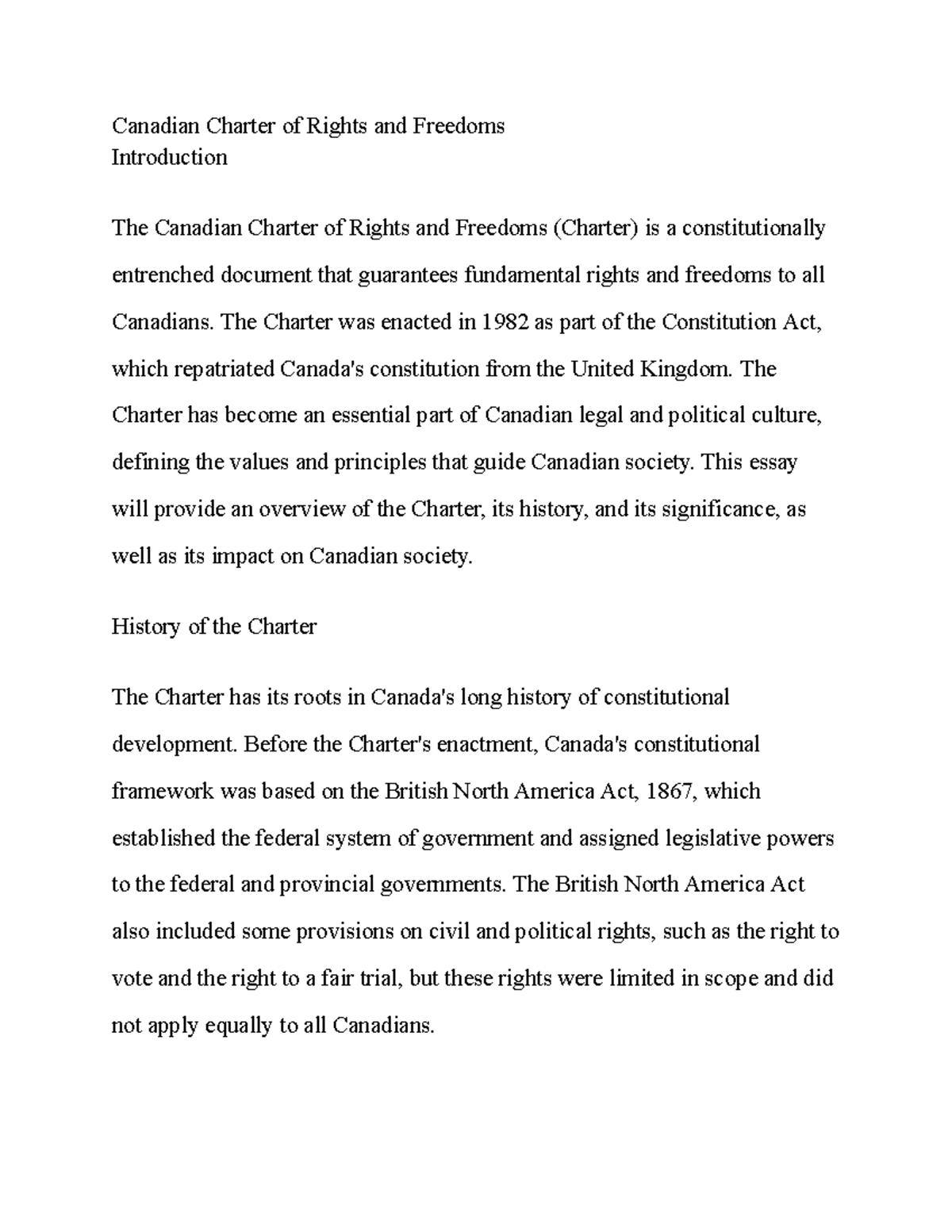 Notes Summaries on the Canadian Charter of Rights and Freedoms ...