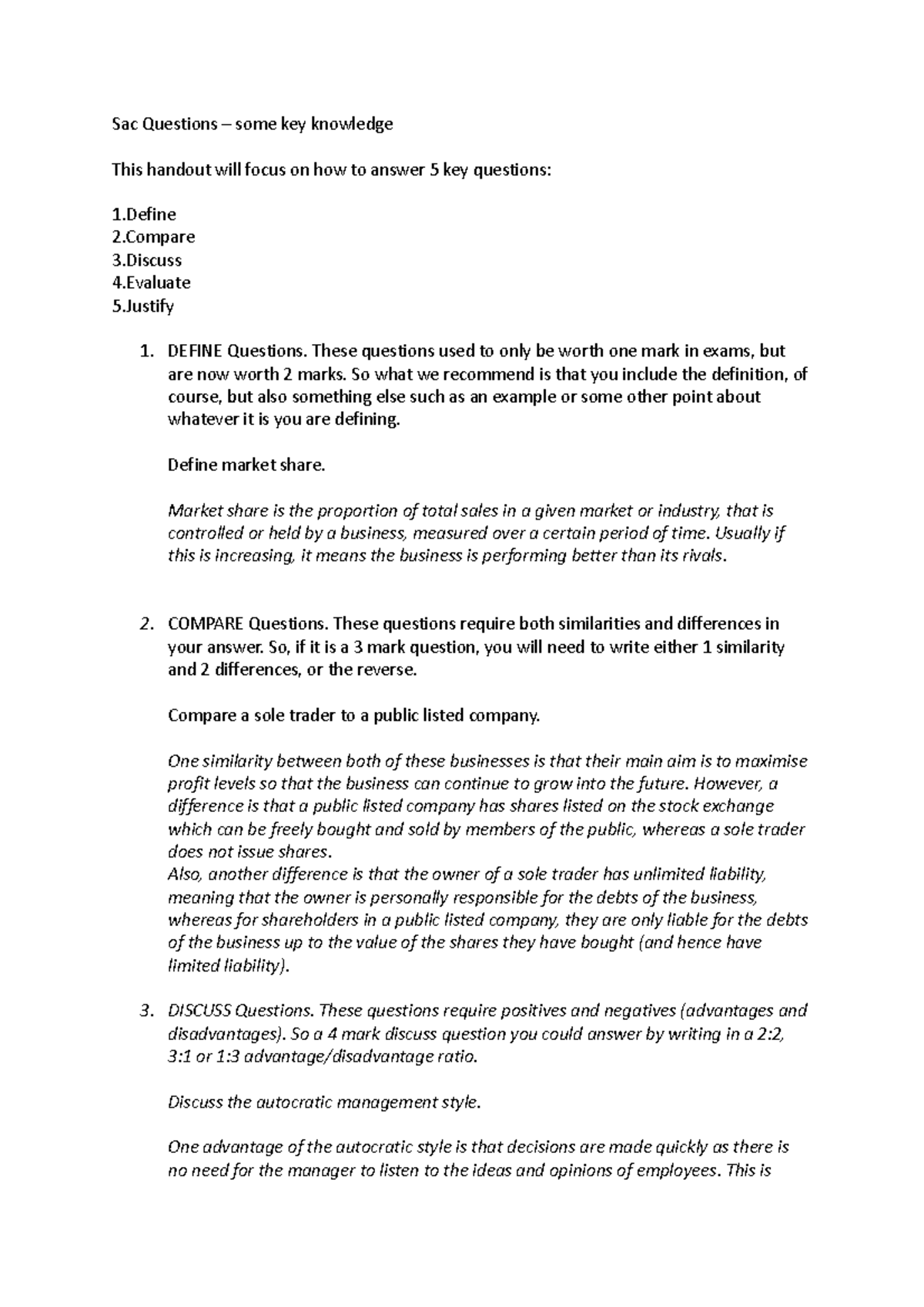 Aa Sac Questions Advice Handout - Sac Questions – some key knowledge ...