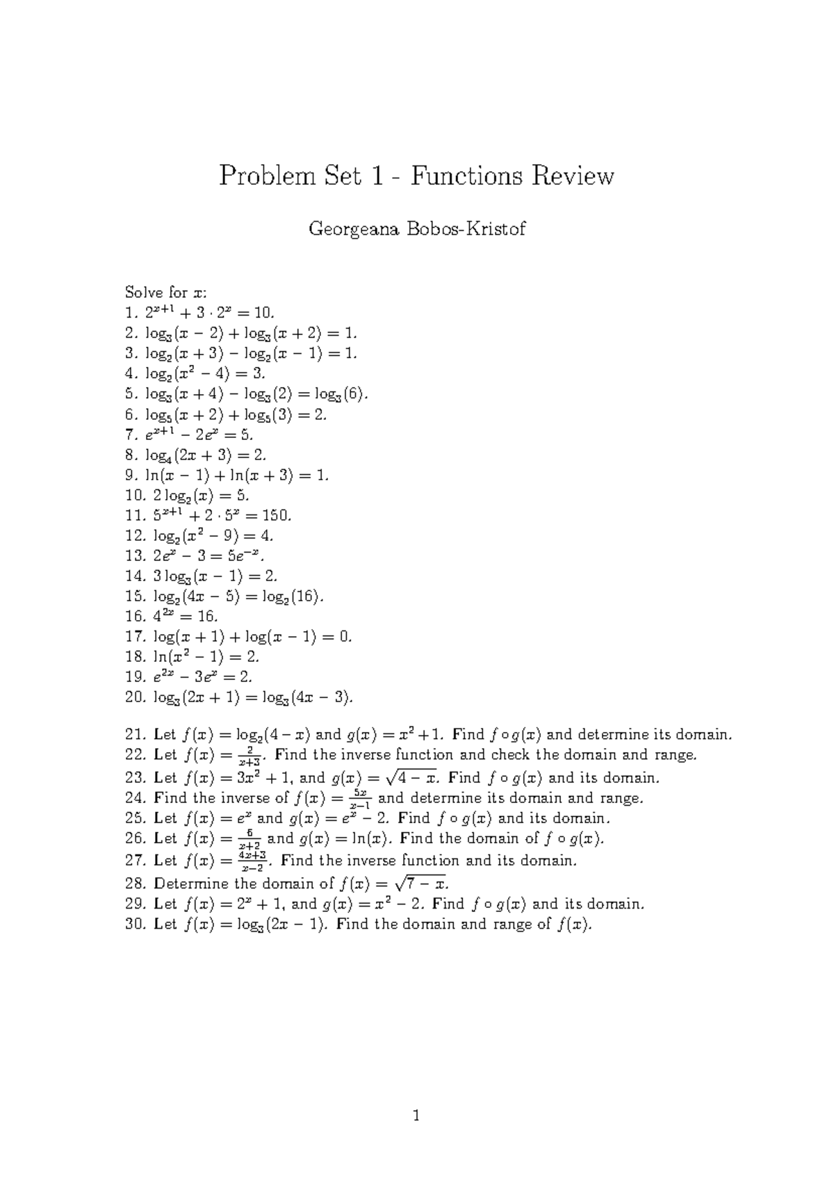 Problem Set 1 Functions - Problem Set 1 - Functions Review Georgeana ...