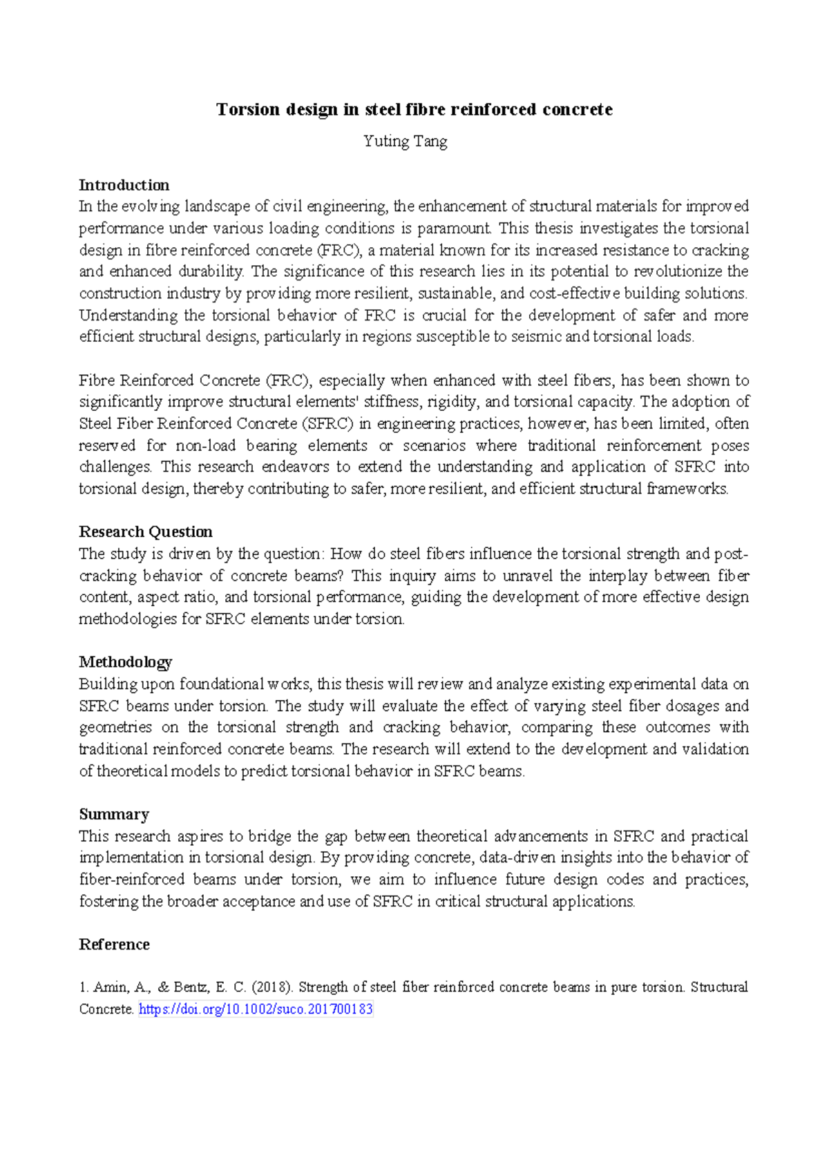 Thesis Topic - Torsion design in steel fibre reinforced concrete Yuting ...