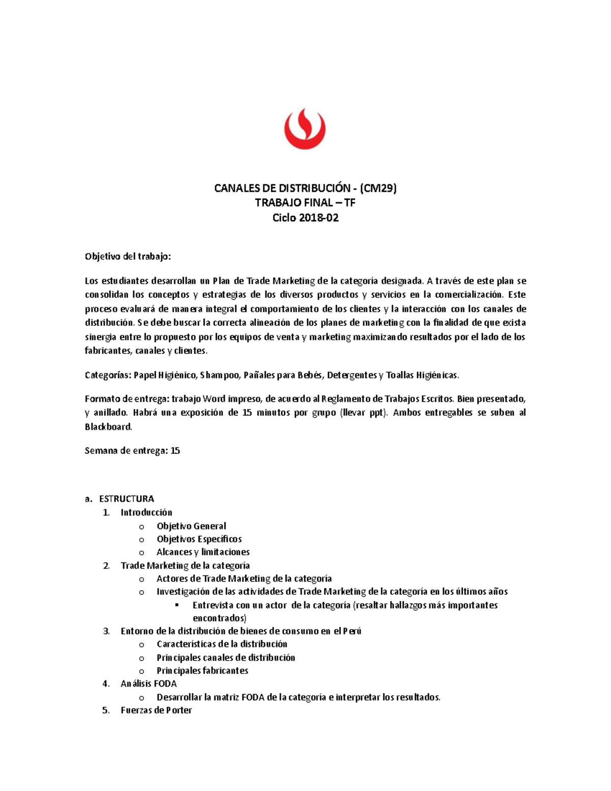 CM29 Rúbrica Trabajo Final 1 - 2018 02 - CANALES DE DISTRIBUCIÓN ...