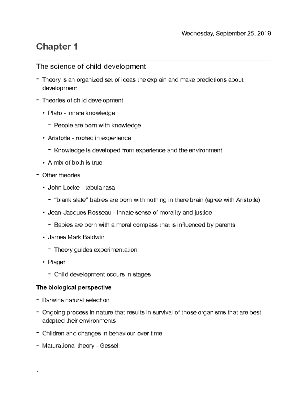 Chapter 1 - Chapter 1 The science of child development - Theory is an ...