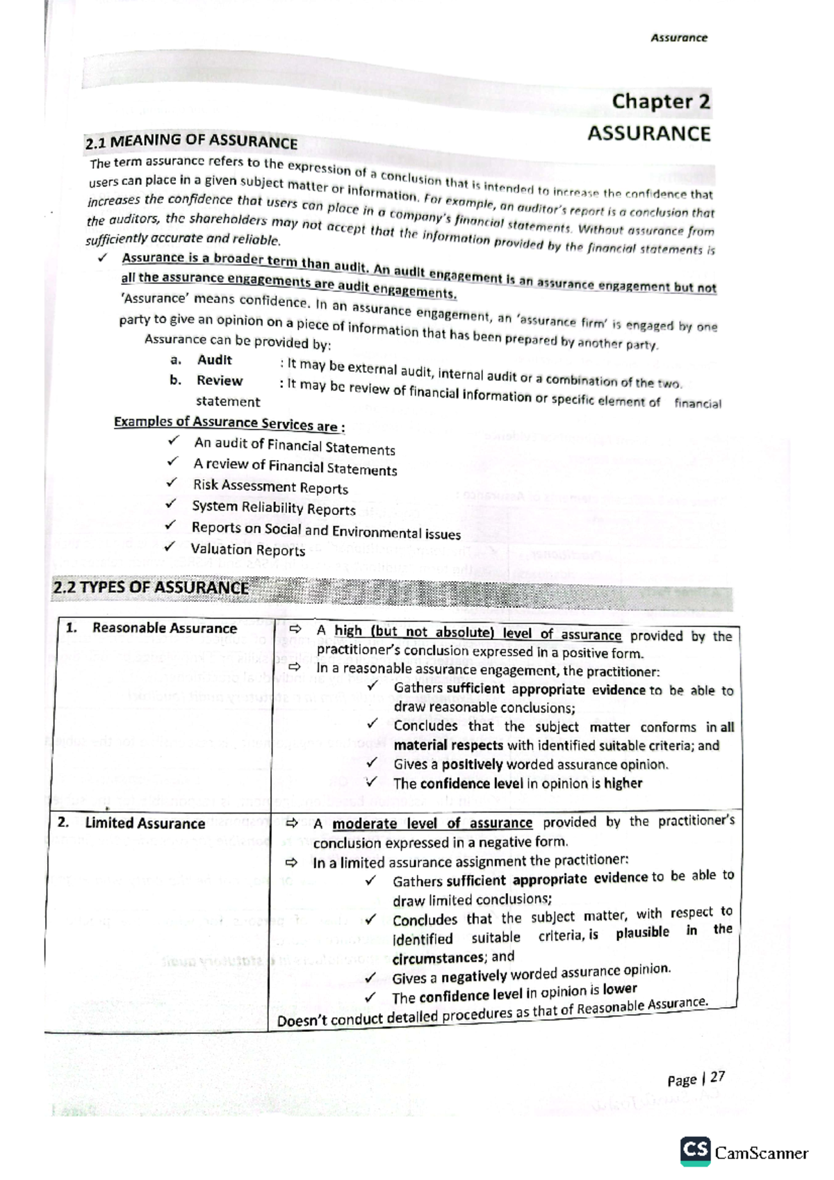 Assurance - summarry - ACCA Advanced Audit and Assurance - CamScanner ...