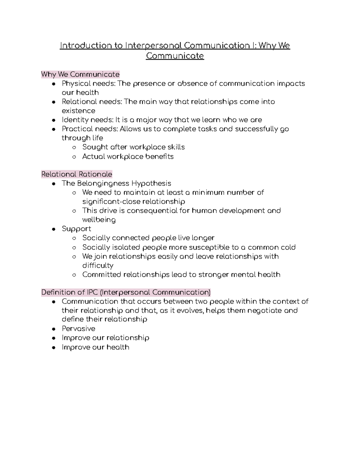Why We Communicate Lecture - Introduction to Interpersonal ...