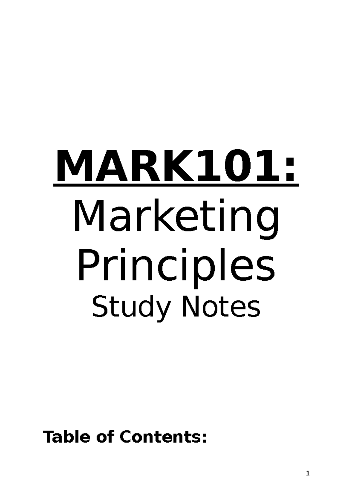 MARK101- Marketing Principles Study Notes - MARK101: Marketing ...