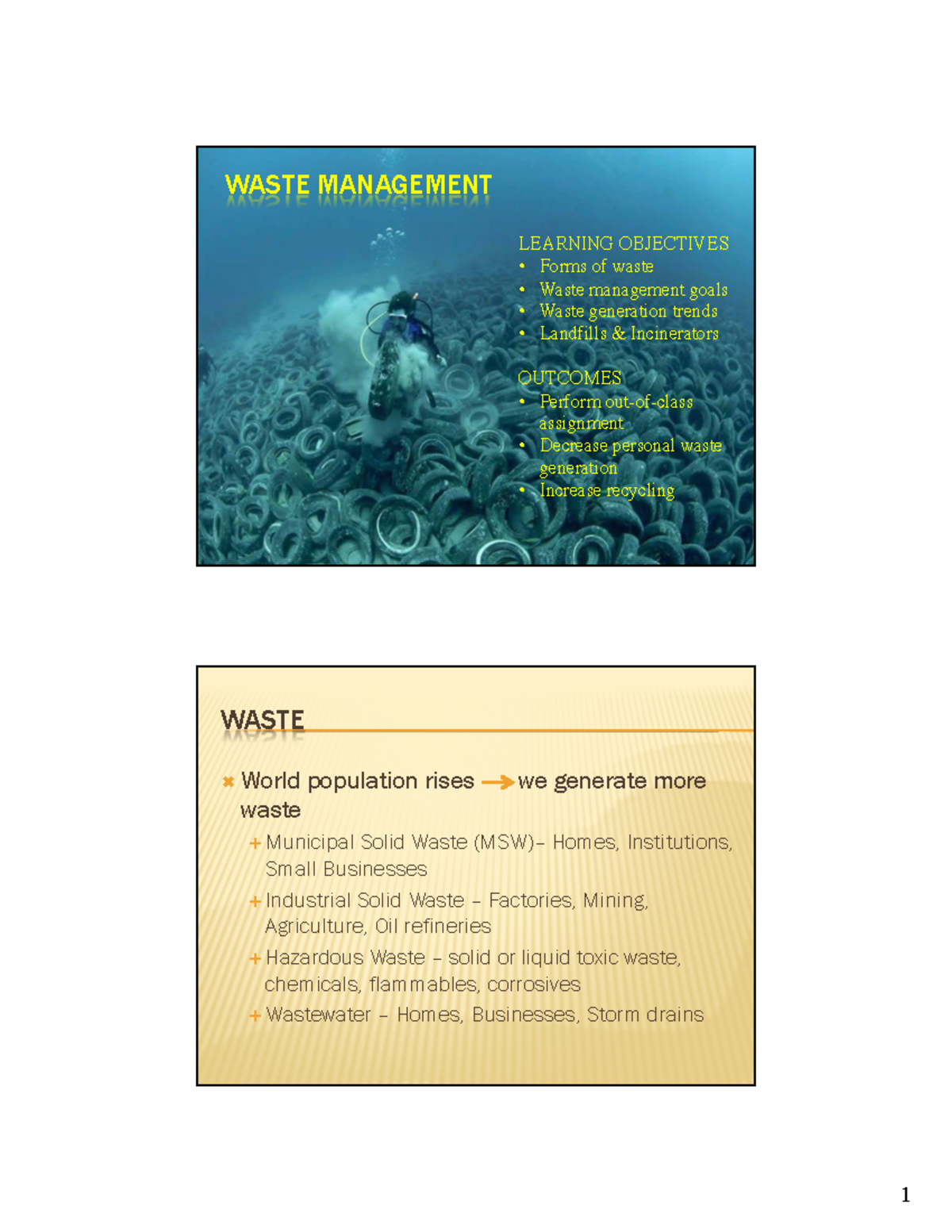 Waste Management Notes - WASTE MANAGEMENT LEARNING OBJECTIVES • Forms ...