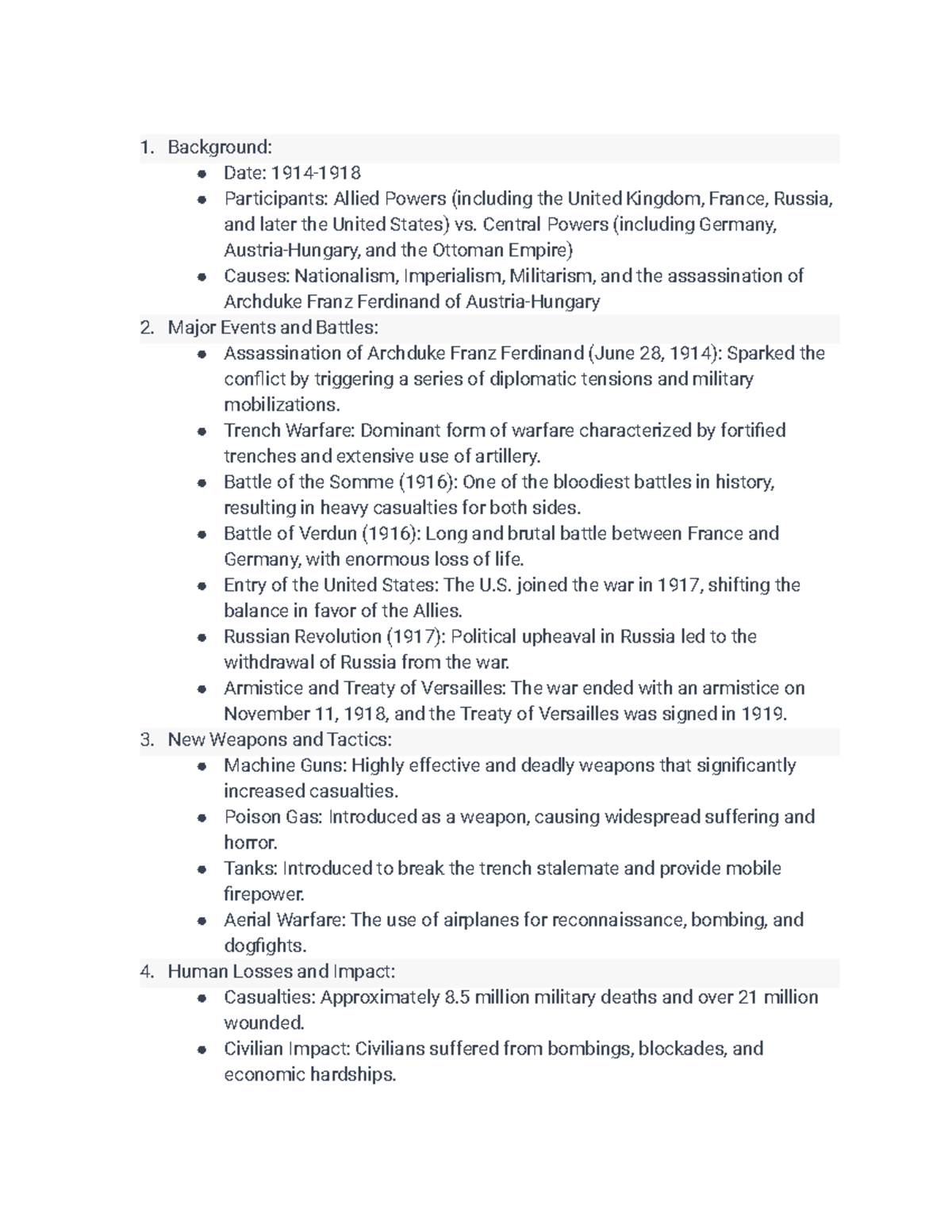 World war 1 notes - Background: Date: 1914- Participants: Allied Powers ...