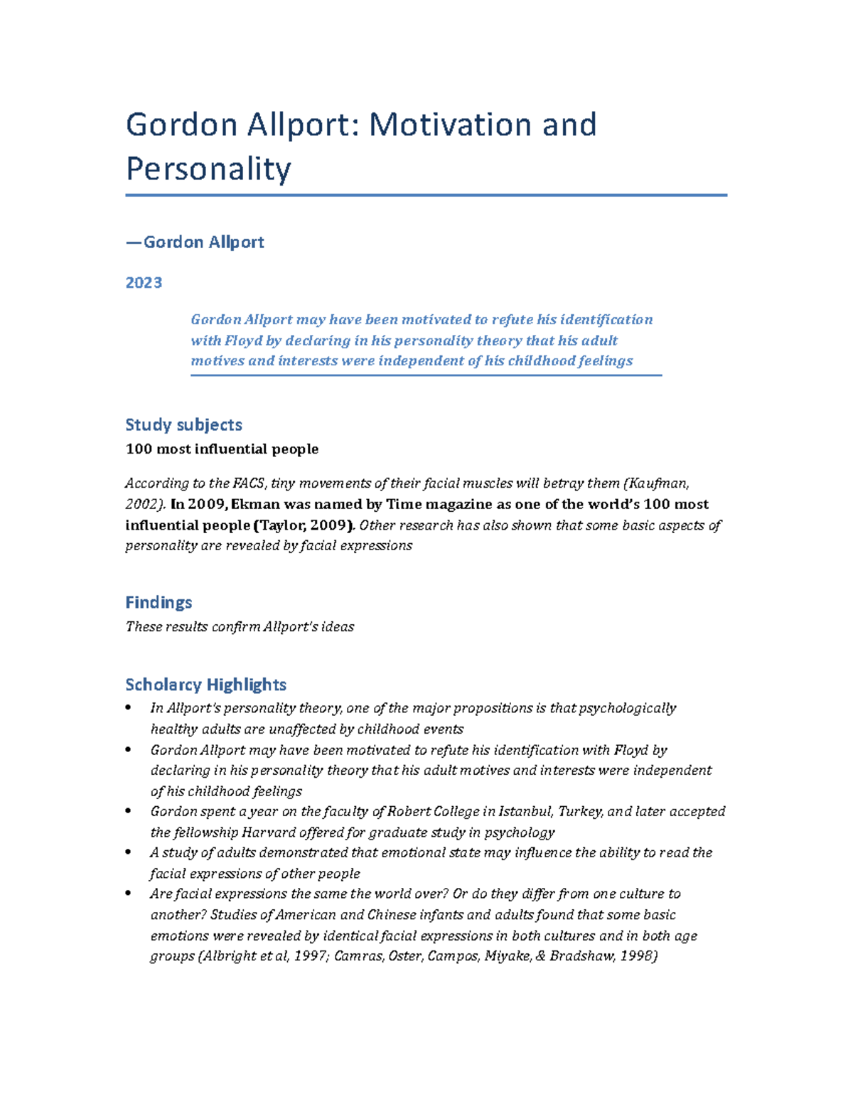 Gordon Allport Motivation and Personality - Gordon Allport: Motivation ...