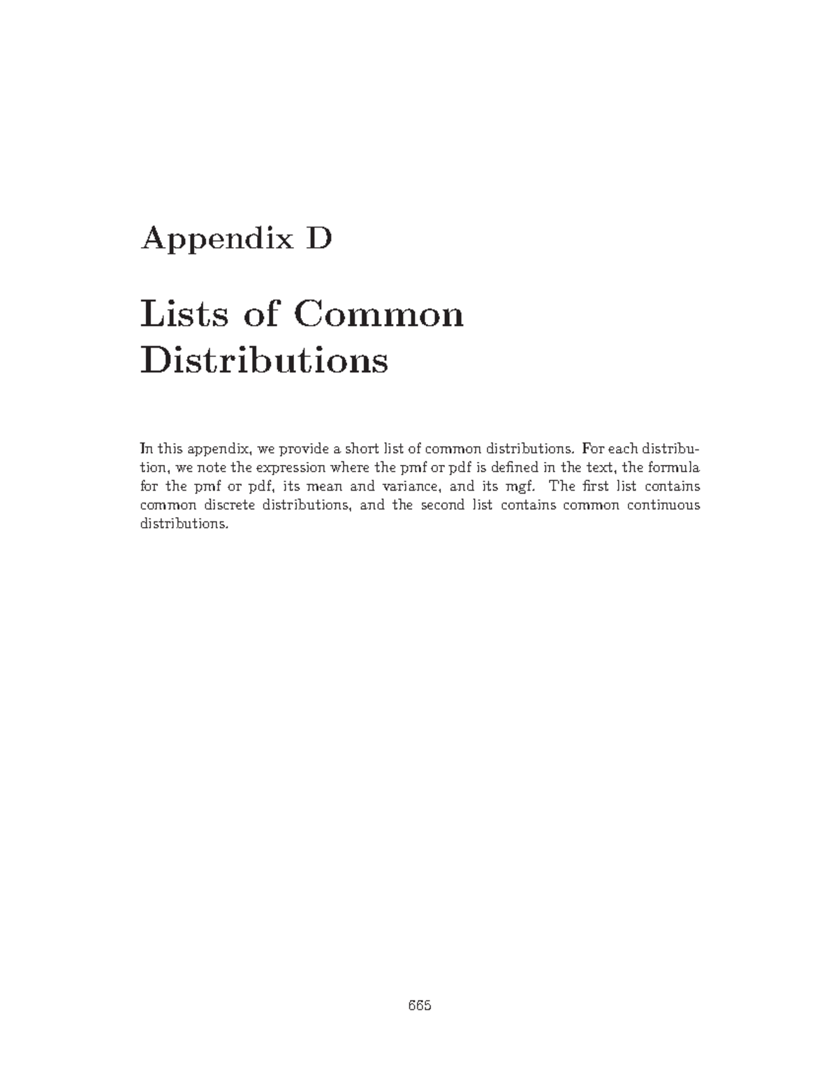 Common Distributions - Appendix D Lists of Common Distributions In this ...