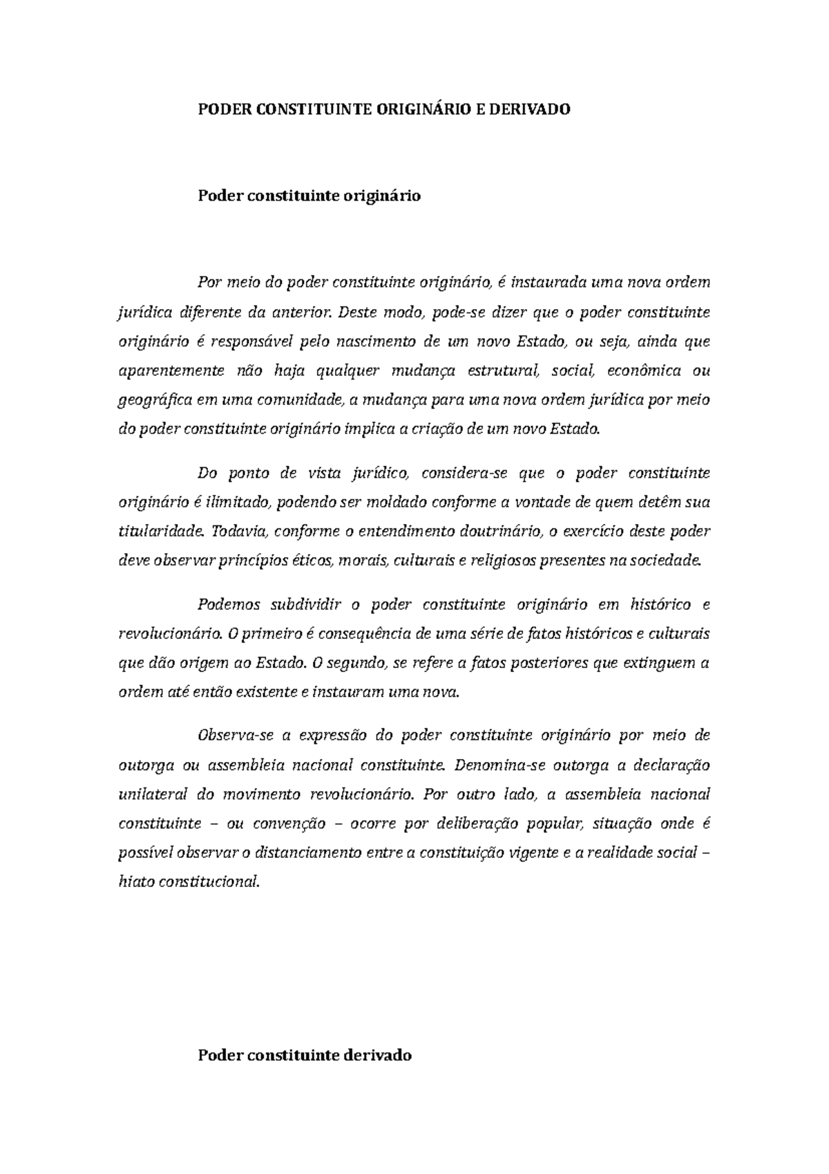 Poder Constituinte Originário E Derivado - PODER CONSTITUINTE ORIGINÁRIO E DERIVADO Poder - Studocu