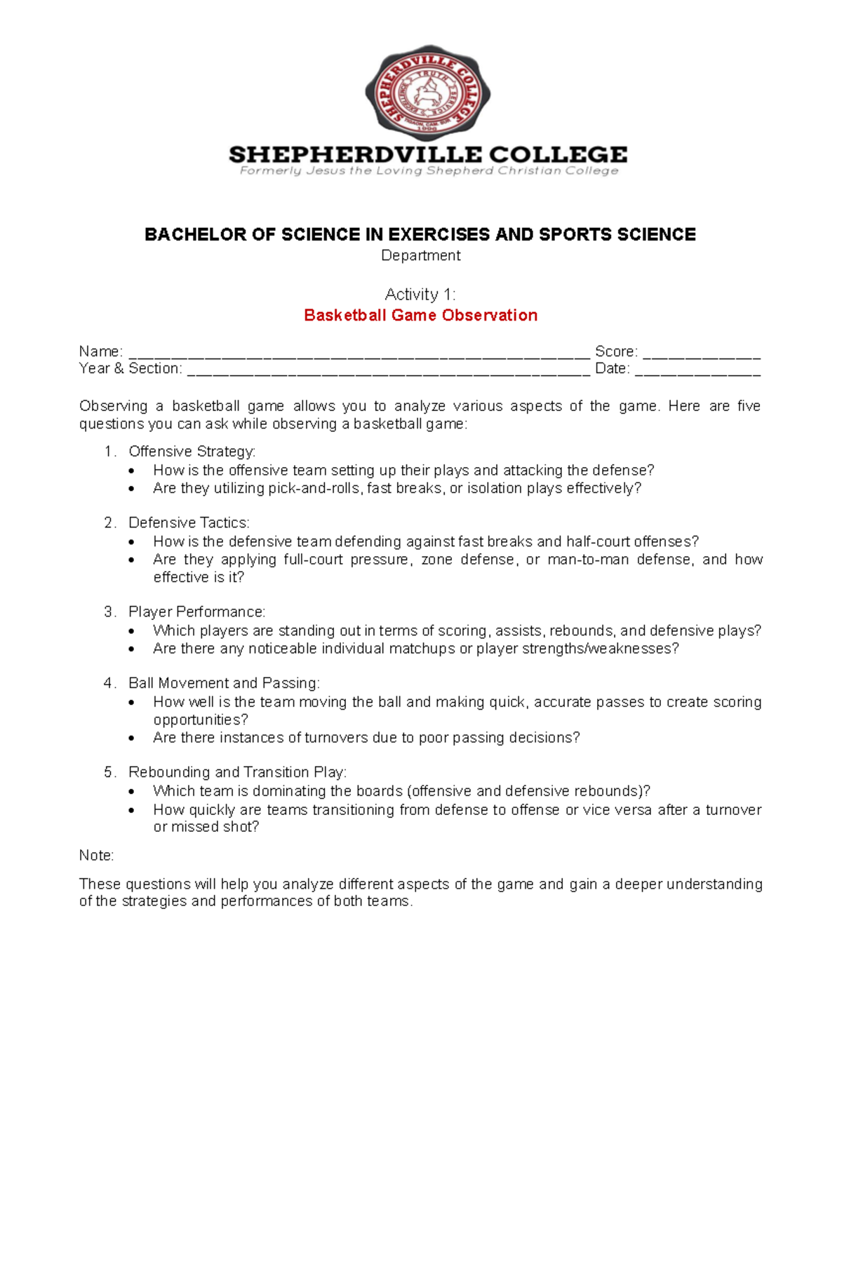 Activity 1 in Basketball - BACHELOR OF SCIENCE IN EXERCISES AND SPORTS ...