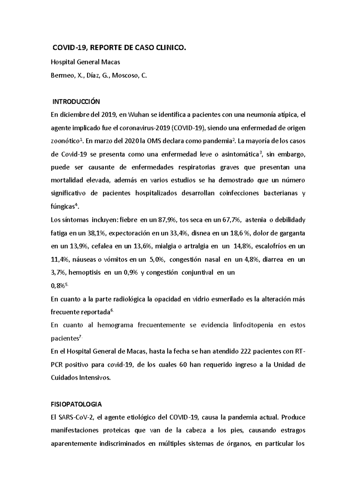CASO Clinico DE ALZA Termica POR Neumonia - COVID-19, REPORTE DE CASO ...