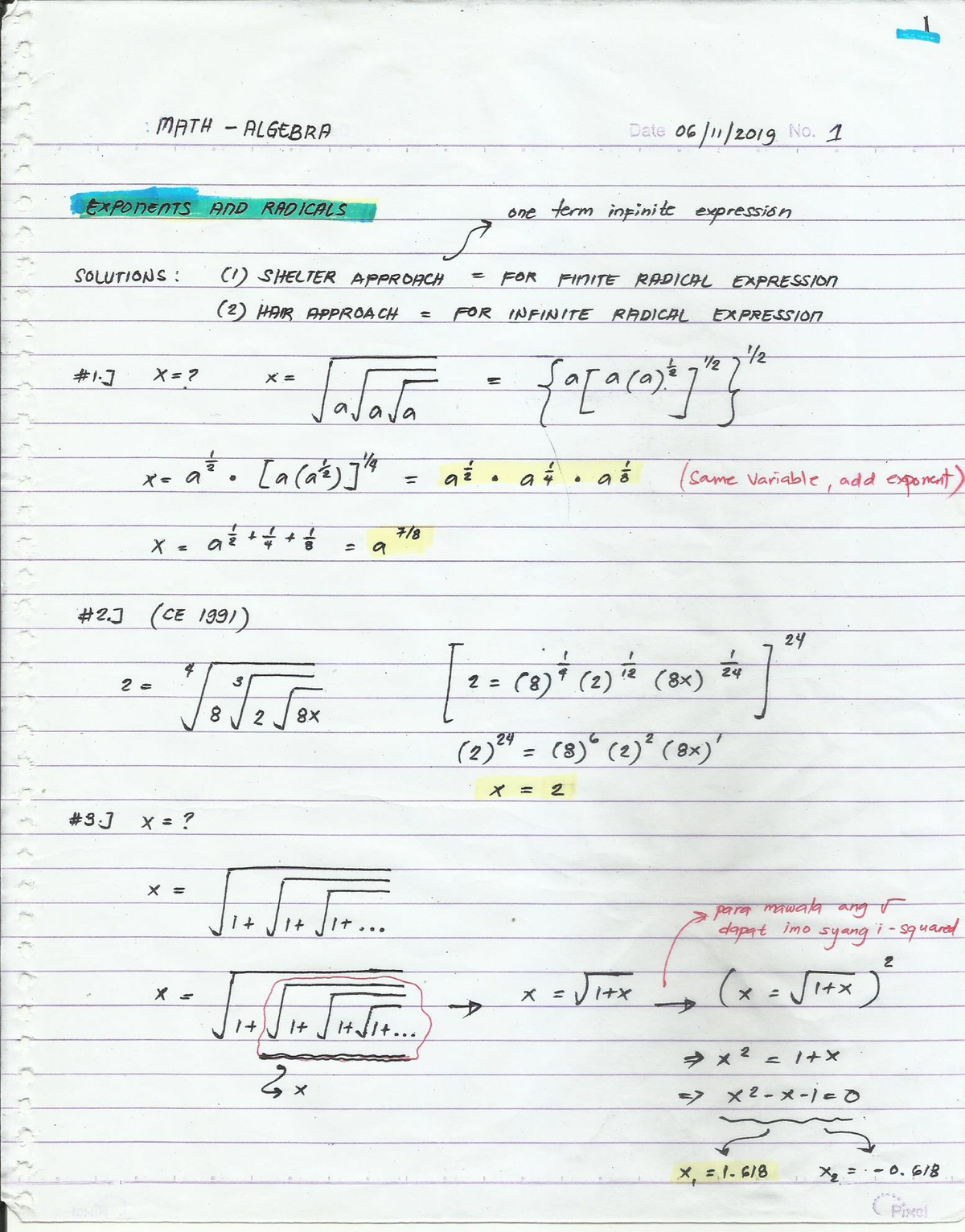 Enginering Mathematics - Algebra (Reviewer Notes for Civil Engineer ...