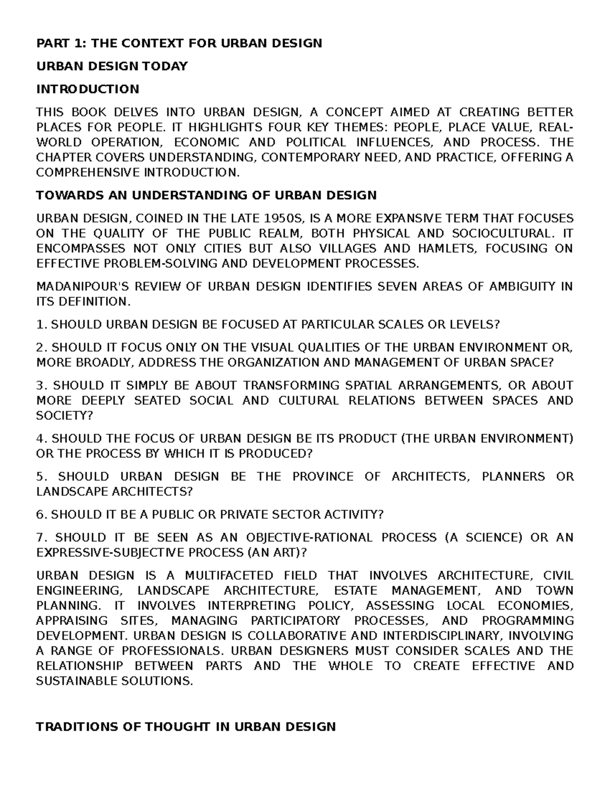 Notebook - Notes - PART 1: THE CONTEXT FOR URBAN DESIGN URBAN DESIGN ...