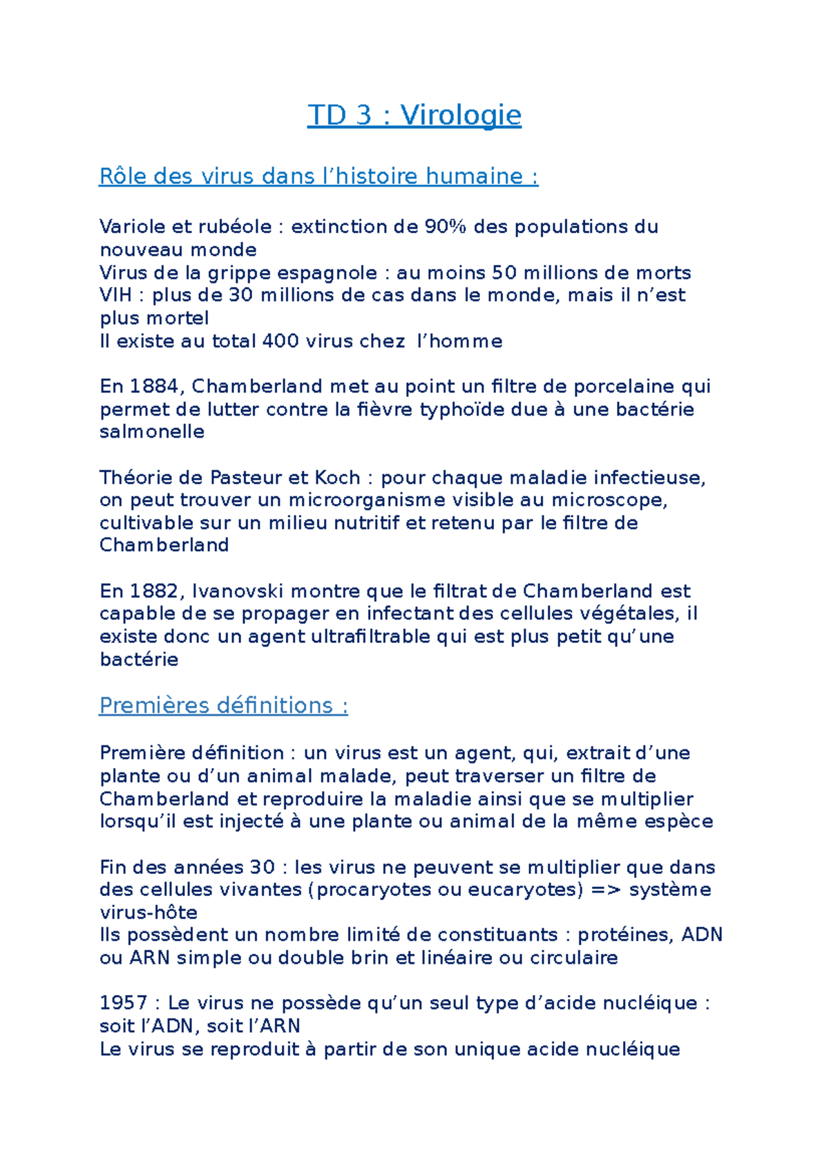 TD 3 - TD3 - TD 3 : Virologie Rôle des virus dans l’histoire humaine : Variole et rubéole ...