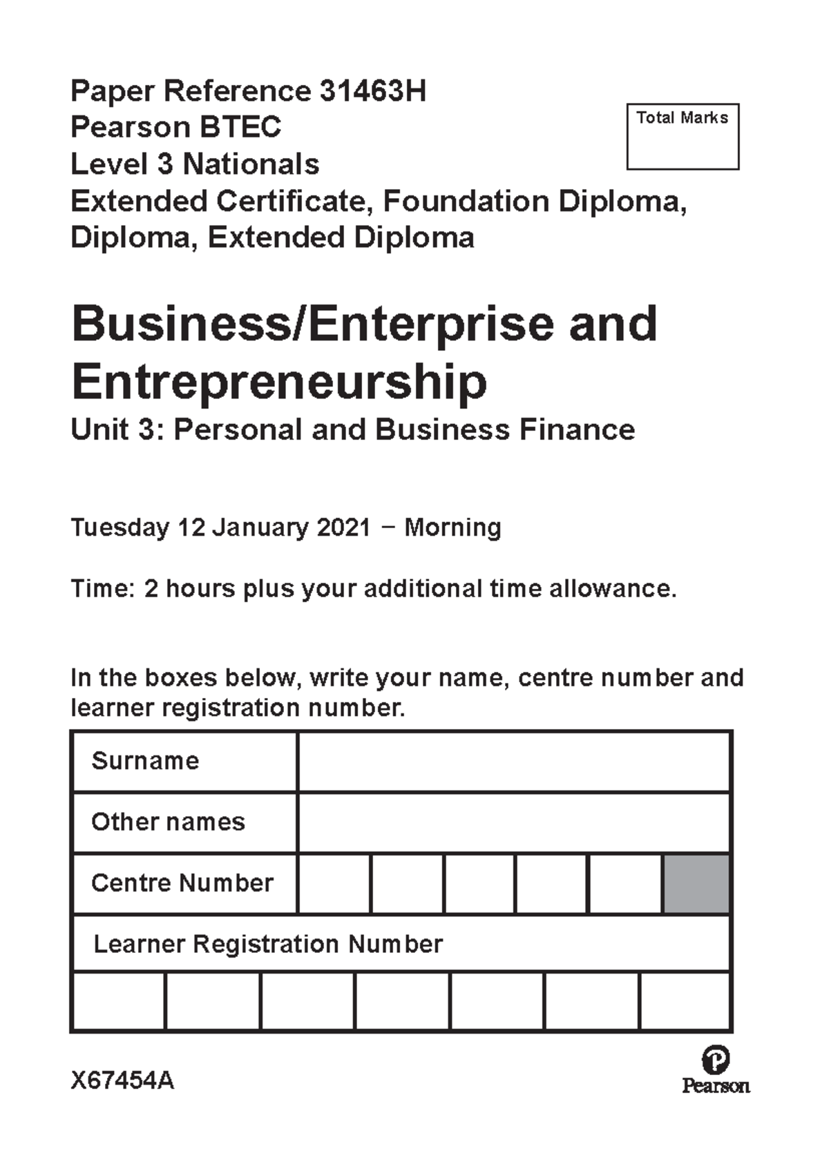 X67454 A 18pt A4 31463 H Question Paper - Paper Reference 31463H ...