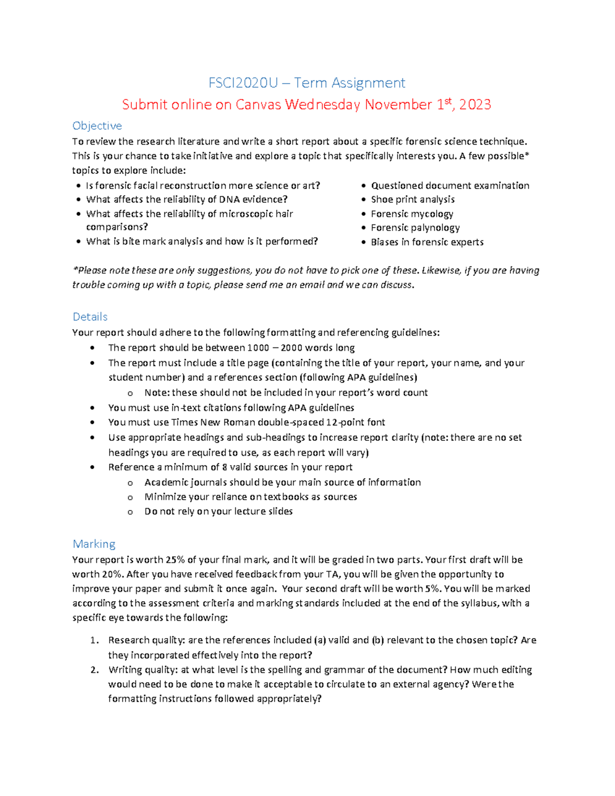 Term Assignment V1 2023 - FSCI2020U – Term Assignment Submit online on ...